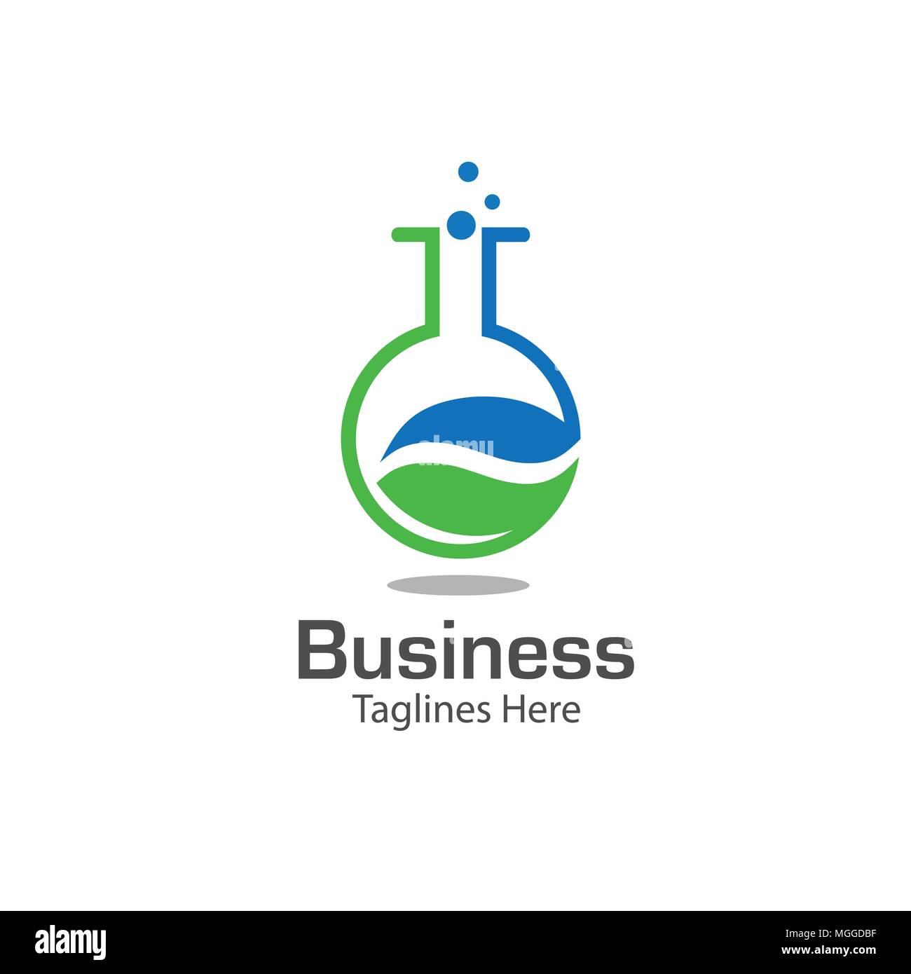 lab logo with leaf symbol, colored test tube with fresh green leaf, bio ...