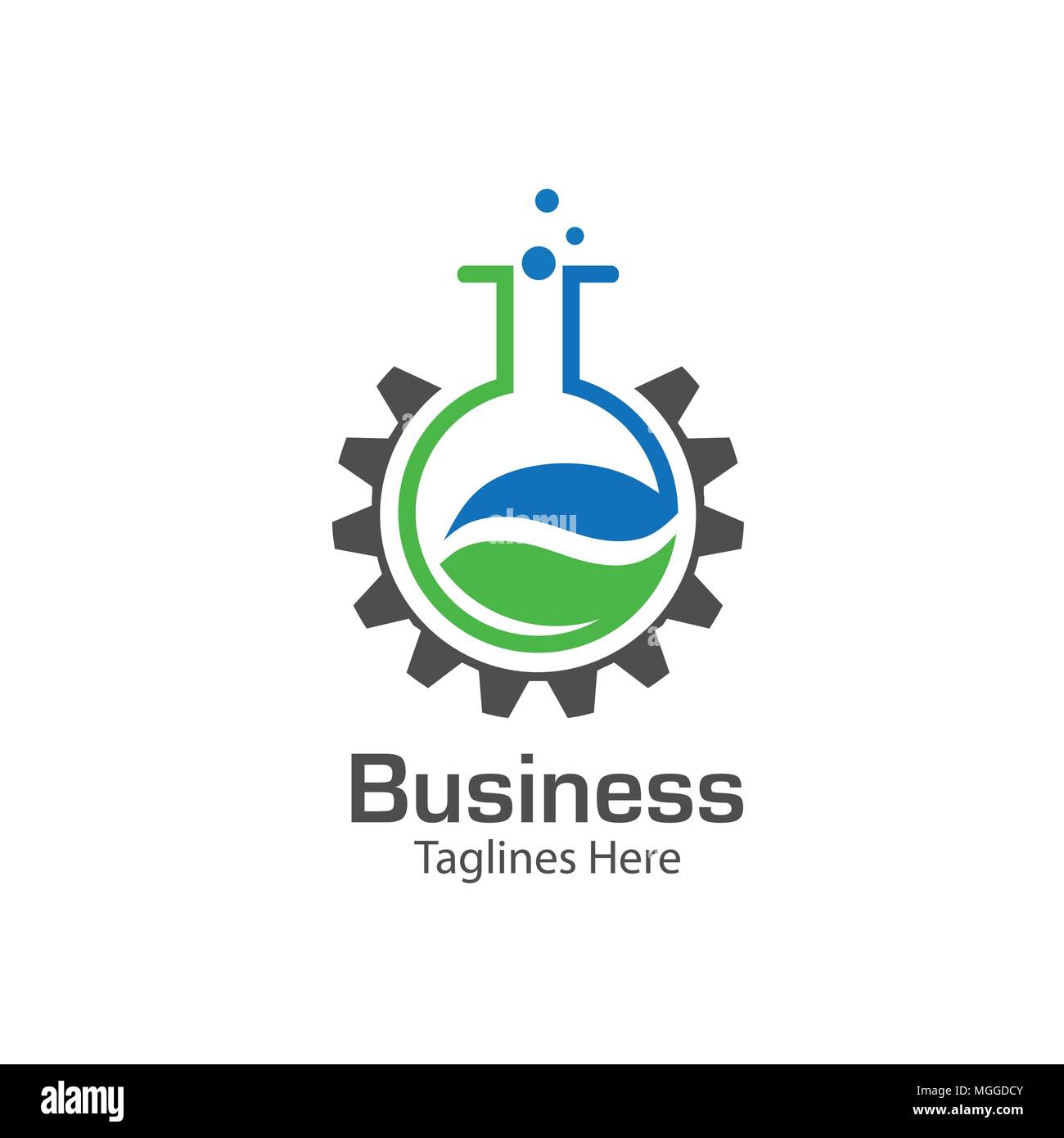 lab logo with leaf and gear symbol, colored test tube with fresh green ...