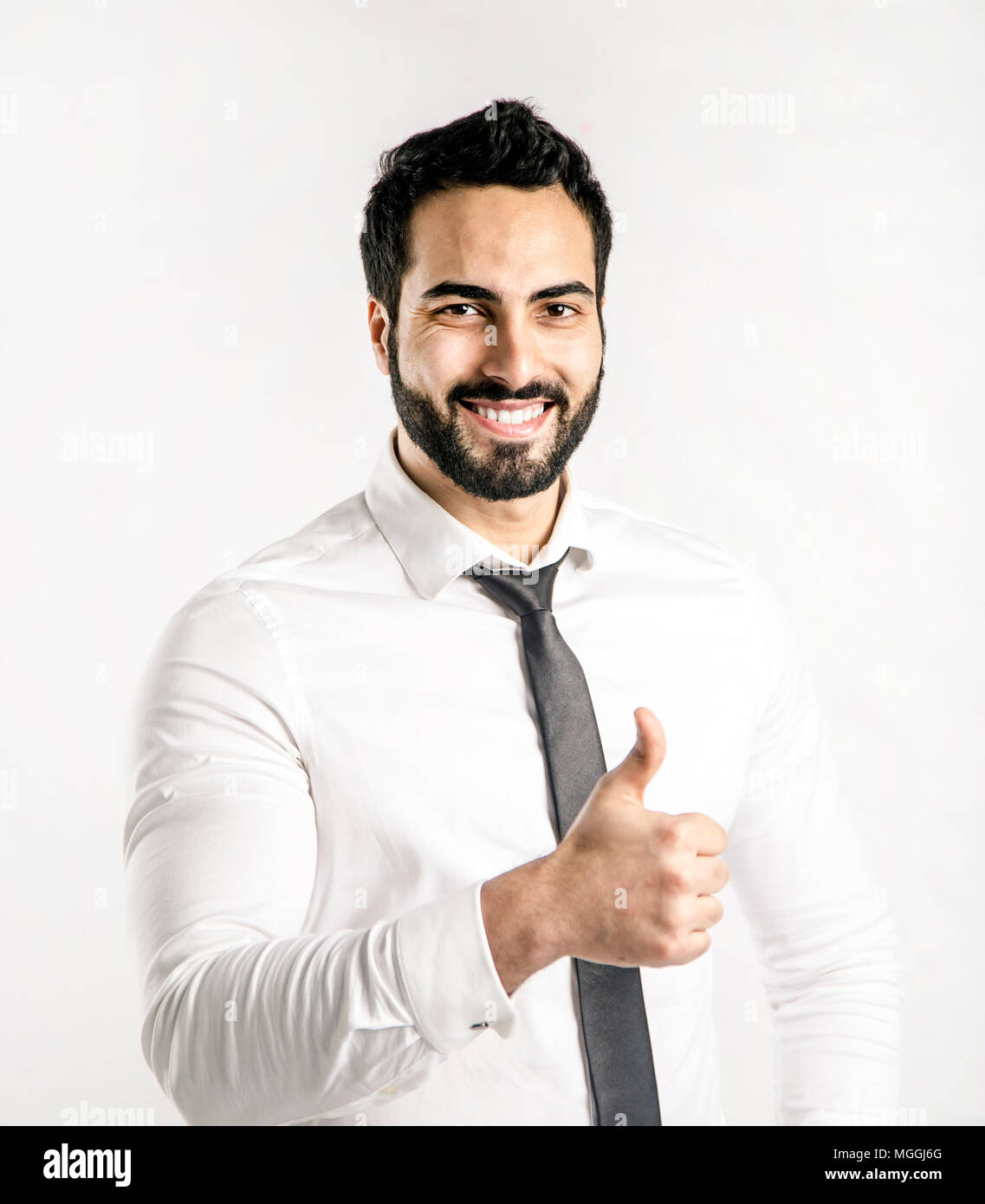 Portrait on Bearded Man Thumb Up Stock Photo - Alamy