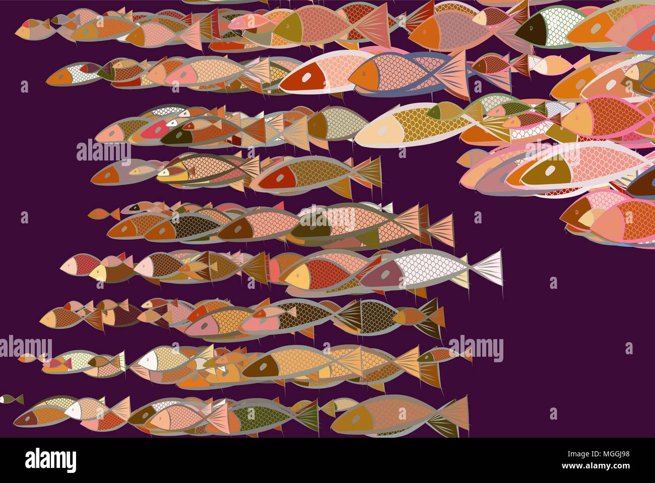 Color fish illustrations background, hand drawn. Vector graphic Stock ...