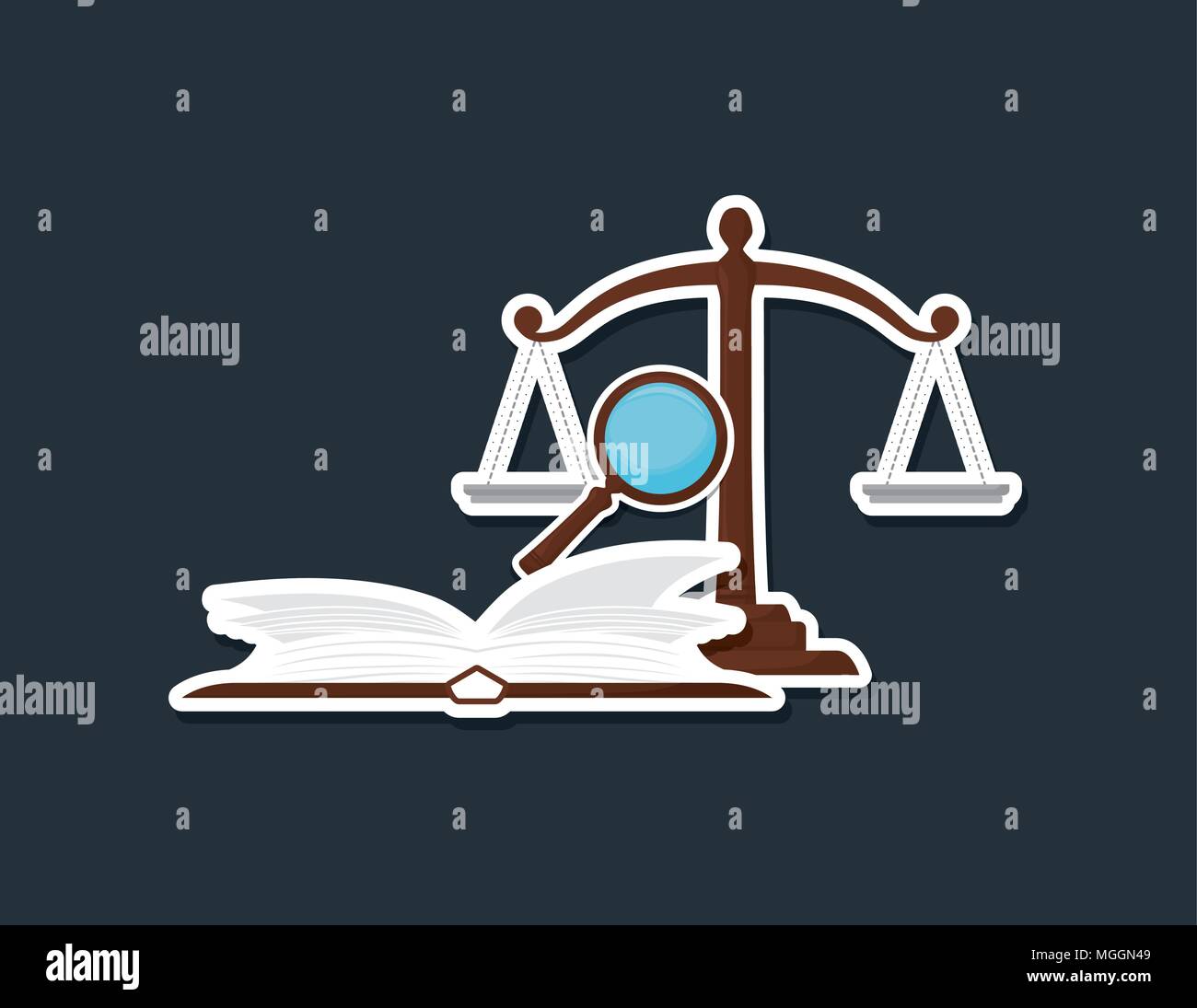 law scale with book and lupe over blue background, colorful design ...