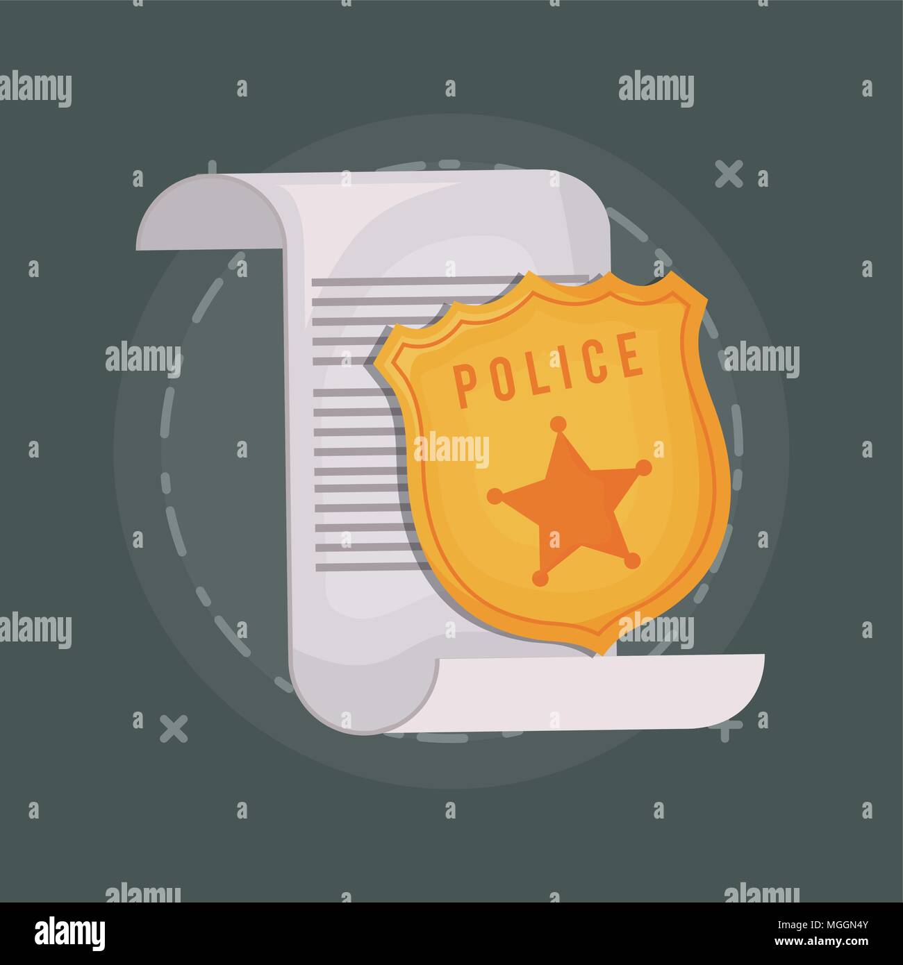 police badge and document over green background, colorful design ...