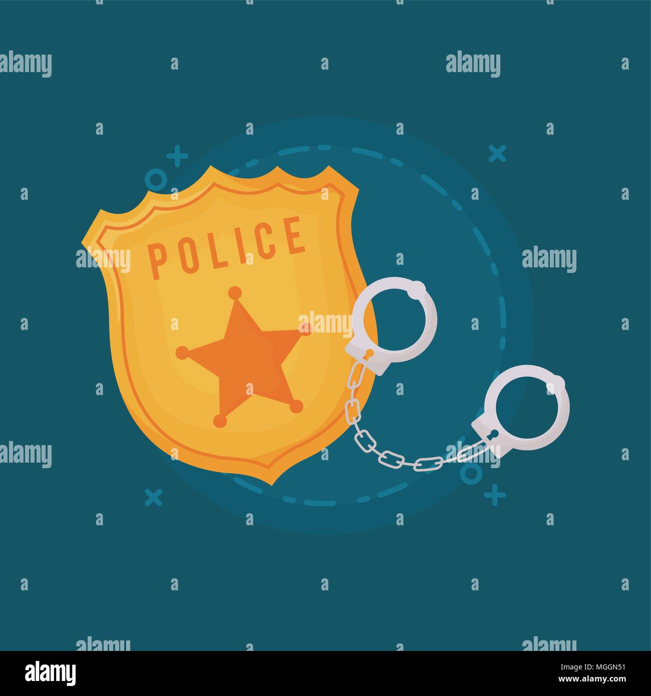 police badge and handcuffs over blue background, colorful design ...