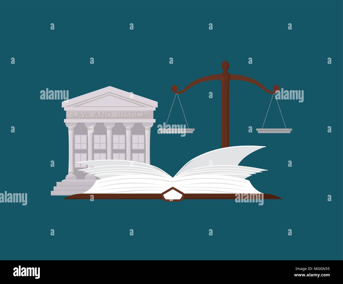 law scale with court and book over blue background, colorful design ...