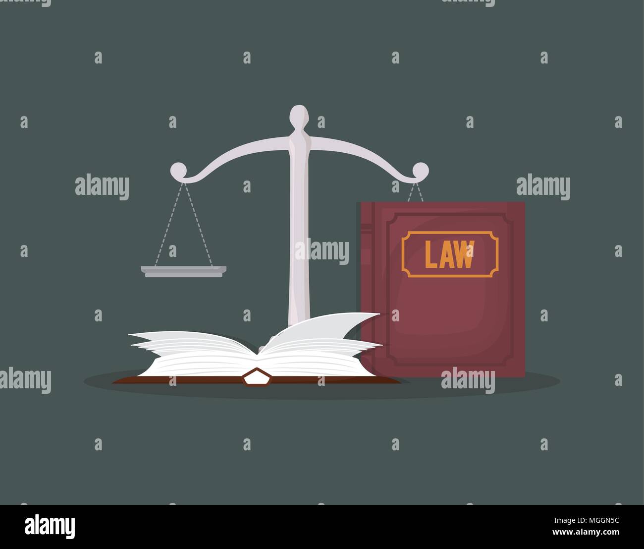 law book and scale over green background, colorful design. vector ...