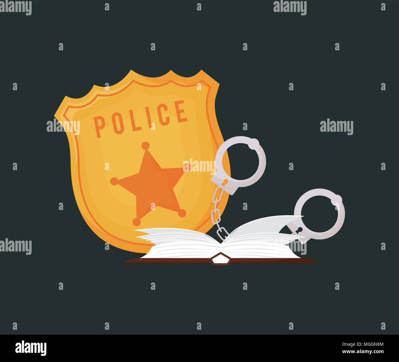 police badge and handcuffs over green background, colorful design ...