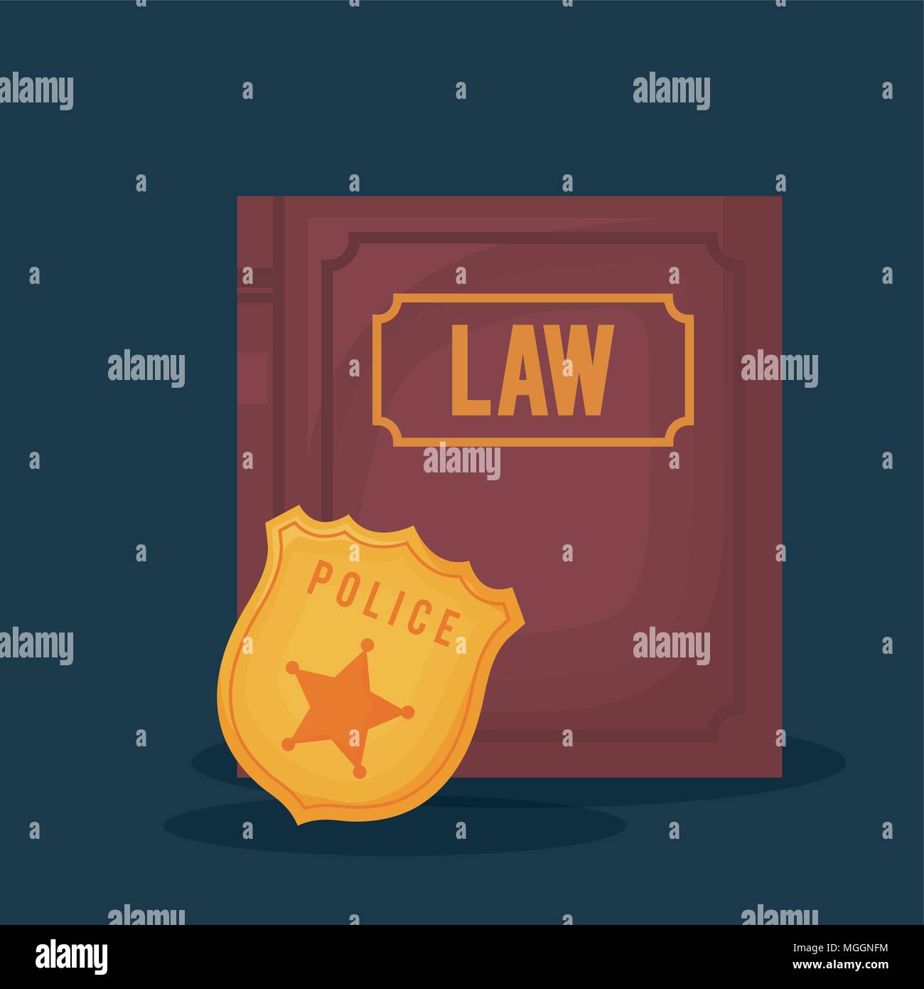 law book and police badge over blue background, colorful design. vector ...
