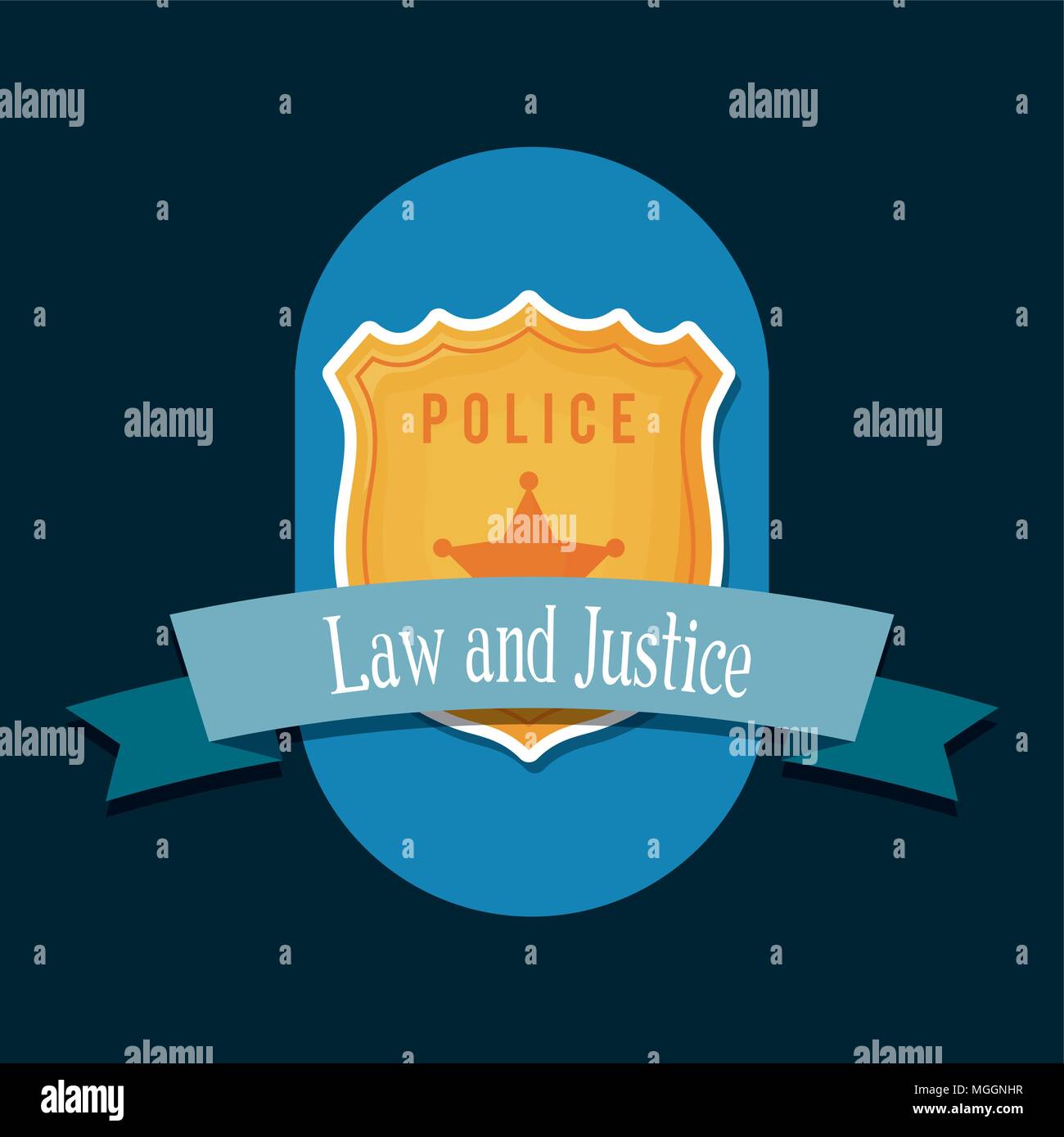 emblem of law and justice concept with police badge icon over blue ...