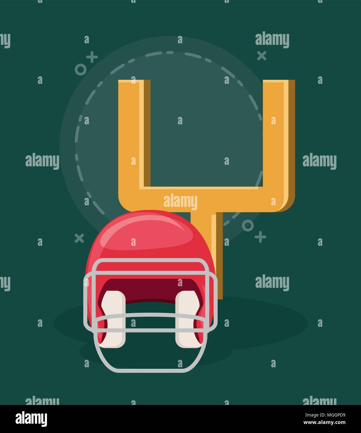 american football design with helmet and arch over green background ...