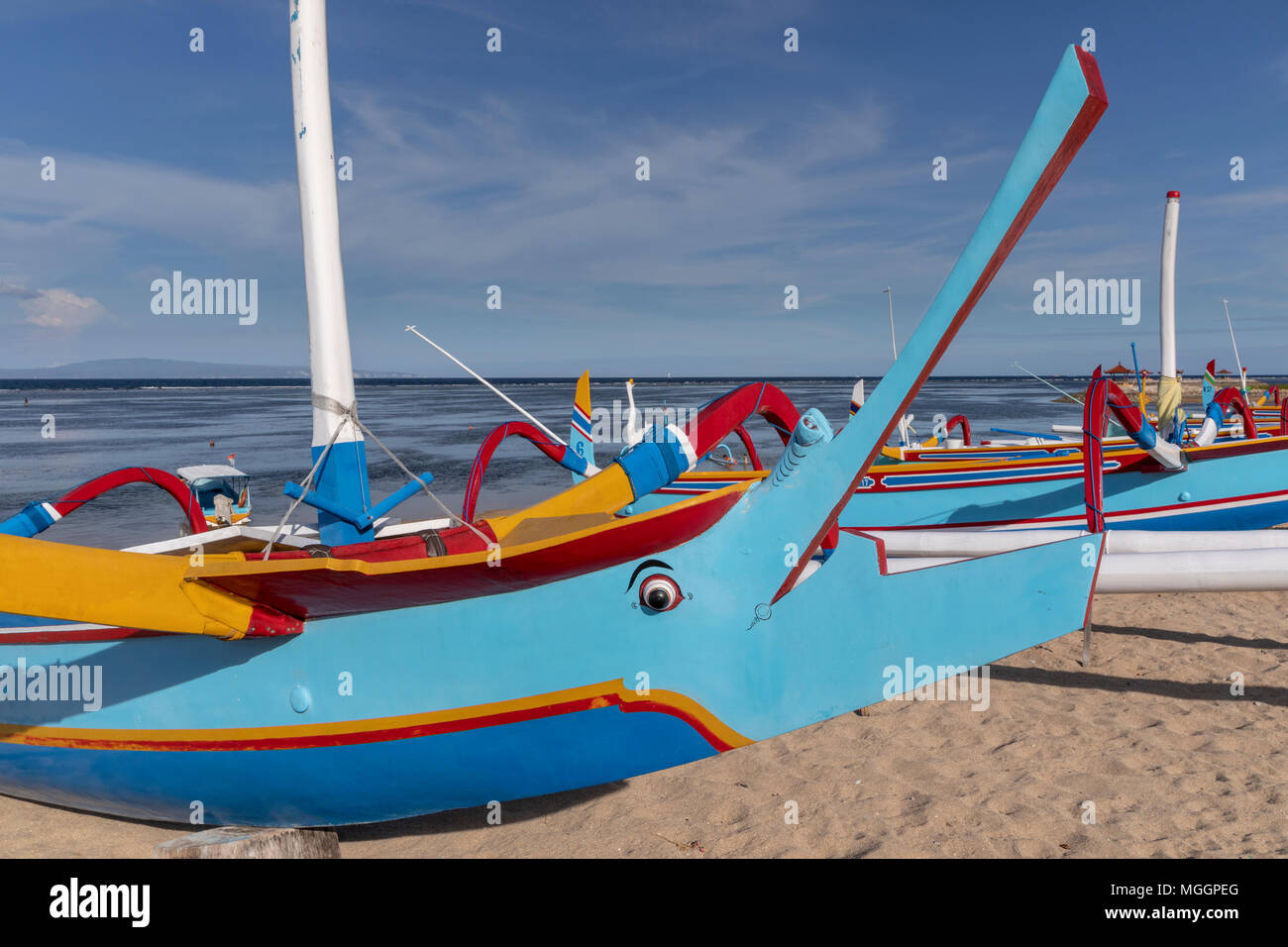 Balinese outrigger canoes on beach at Sanur, Bali Stock Photo - Alamy