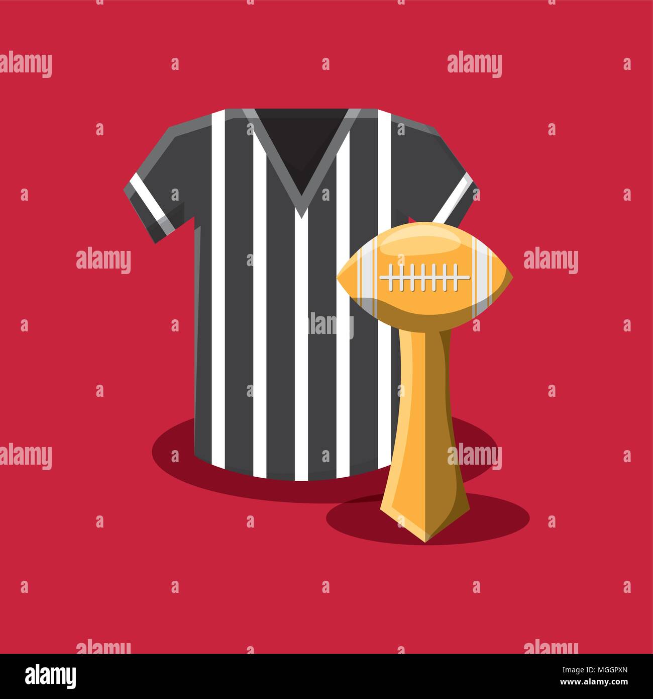 american football trophy and referee jersey over red background ...