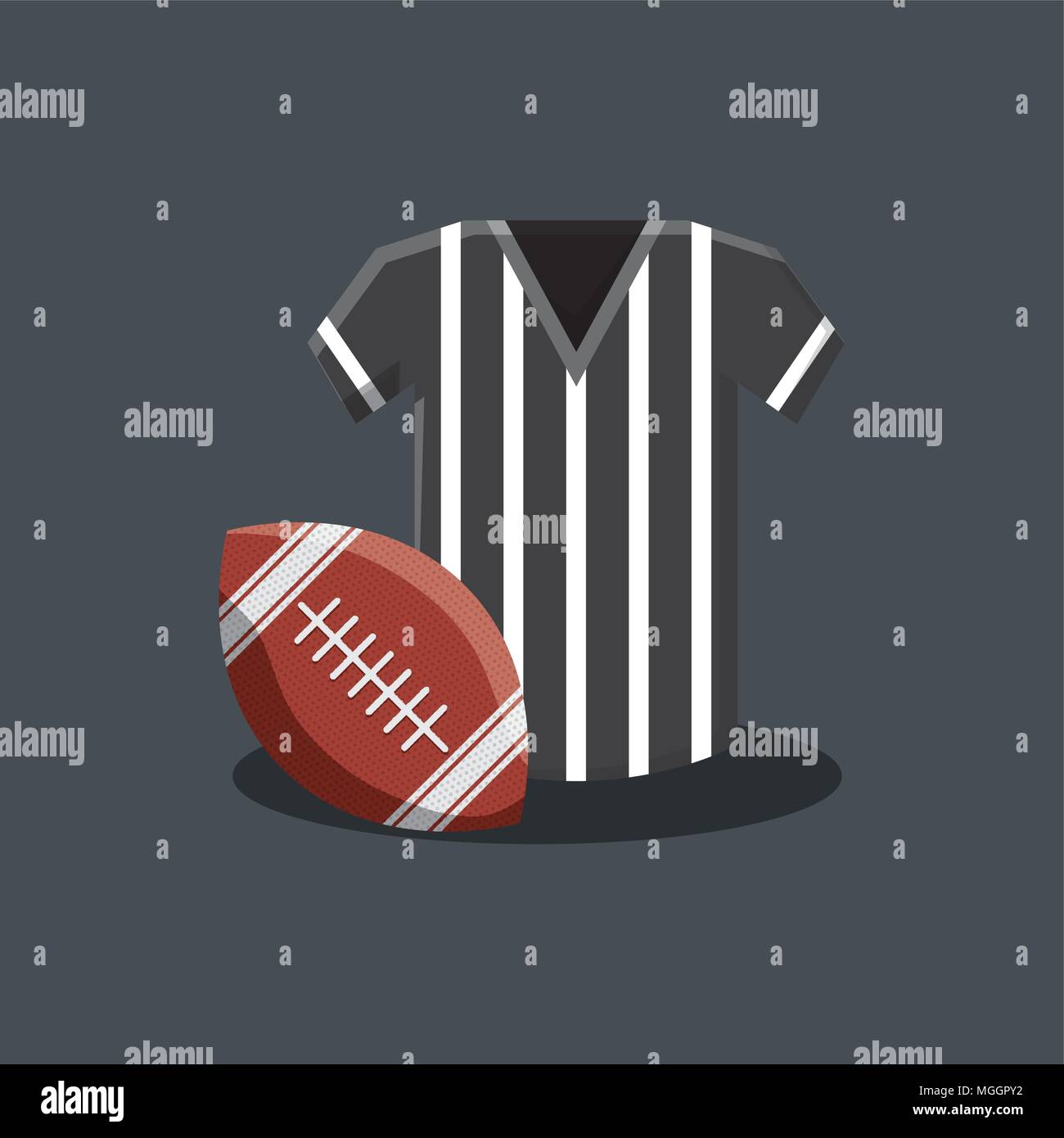 referee jersey and american football ball over black background ...