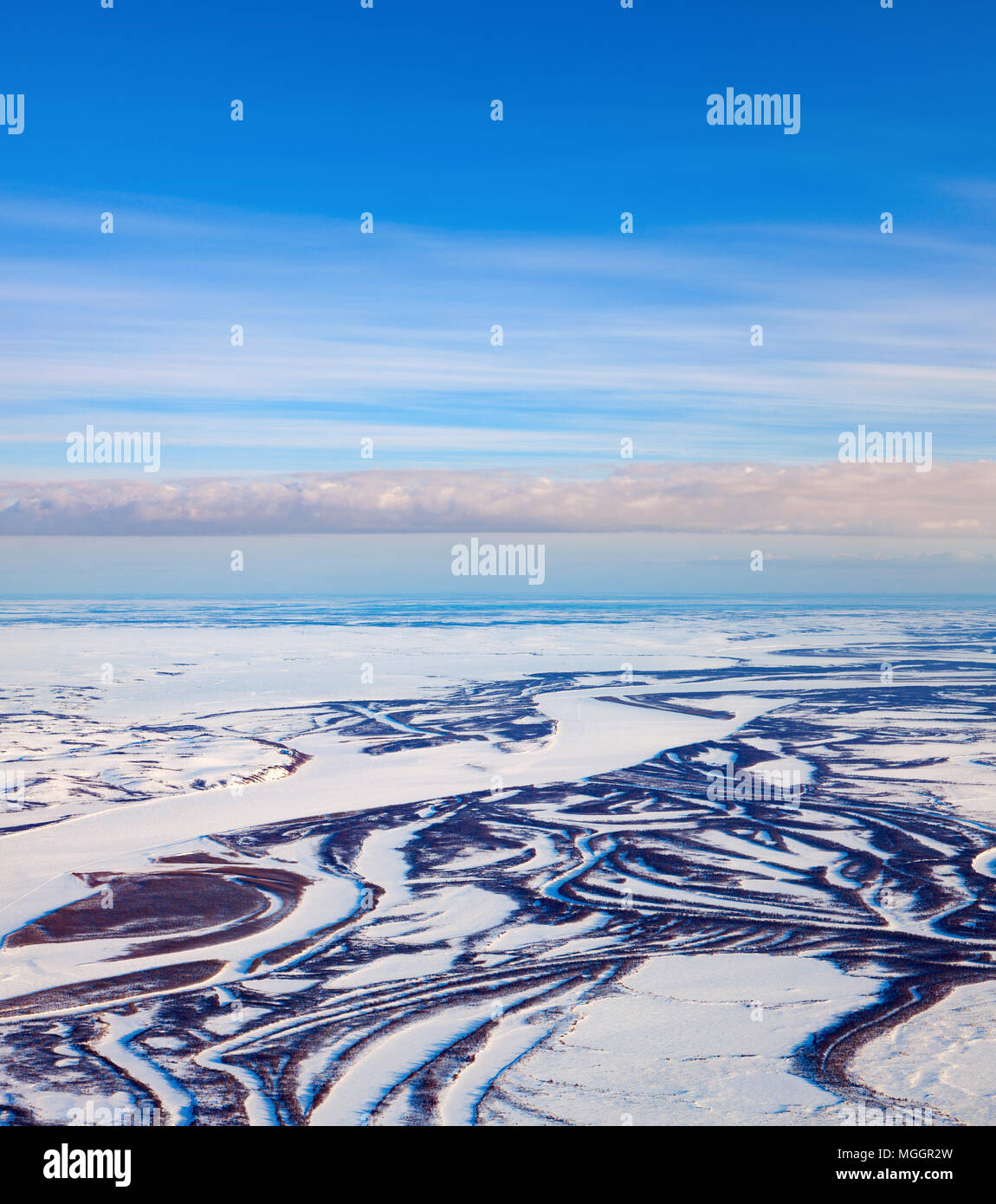 River in winter tundra from above Stock Photo - Alamy