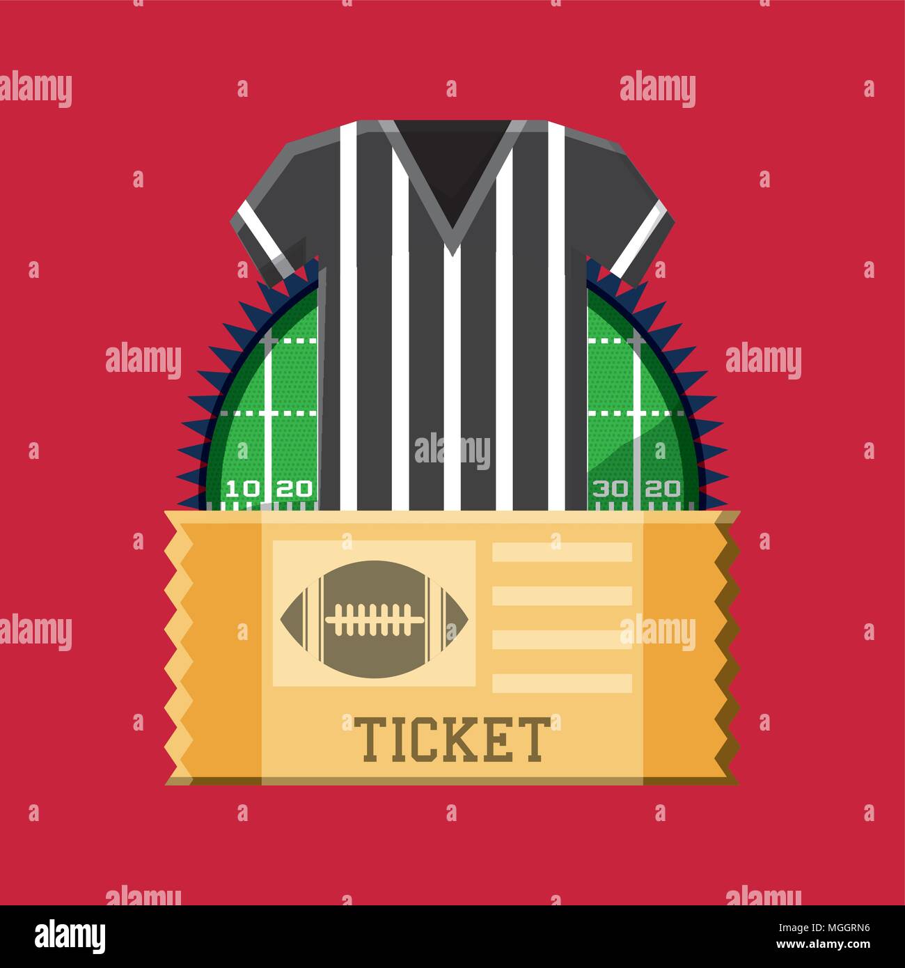 referee jersey and american football ticket over red background ...