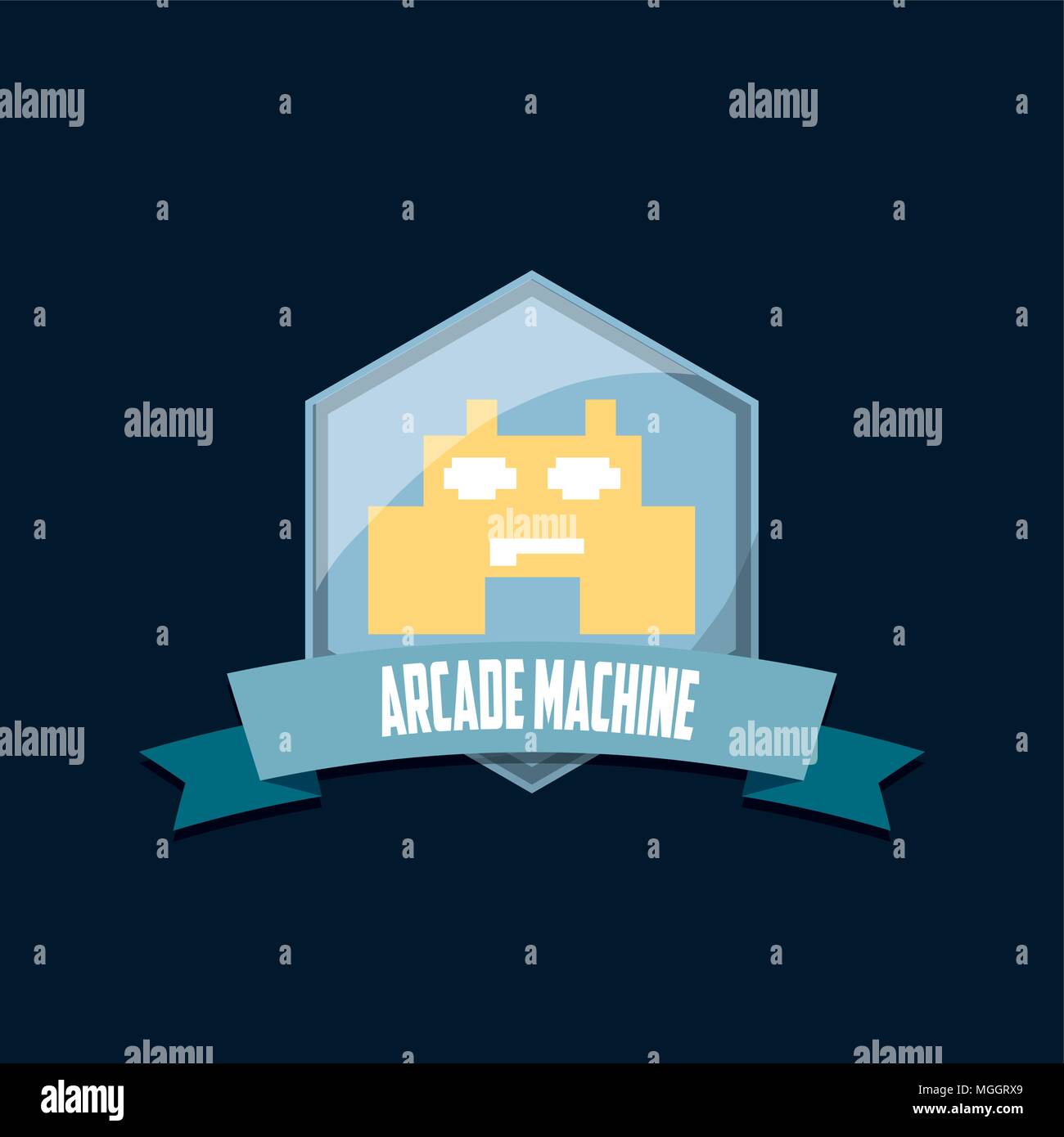 arcade machine emblem with Ghosts monster icon and decorative ribbon ...