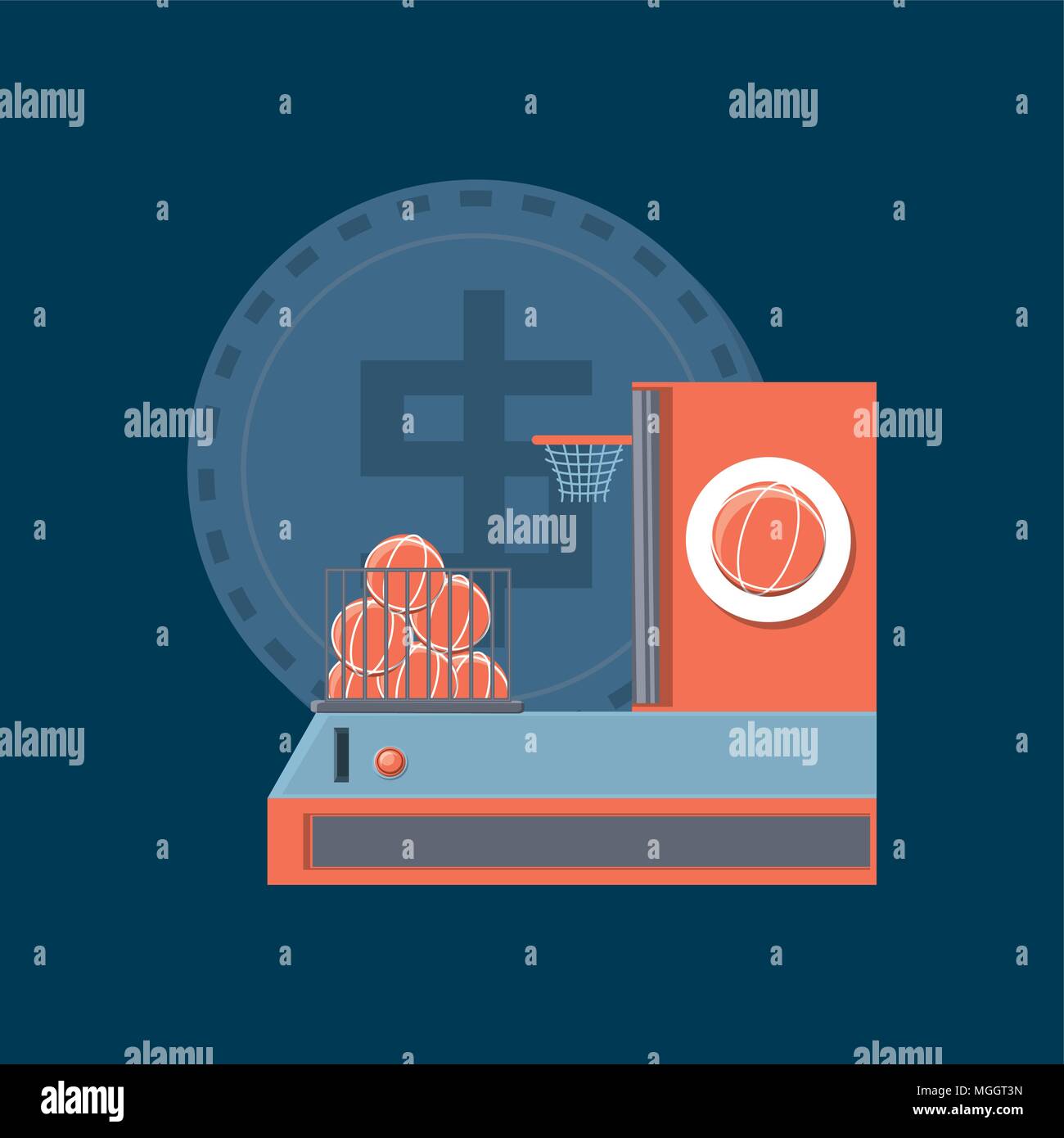 basketball arcade machine icon over coin and blue background, colorful ...