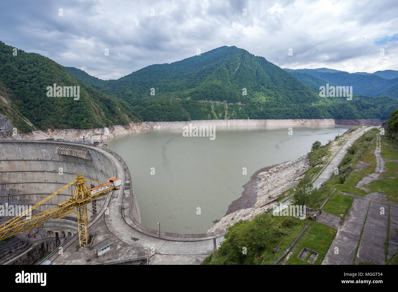 The Enguri hydroelectric power station HES. The Jvari Reservoir next to ...