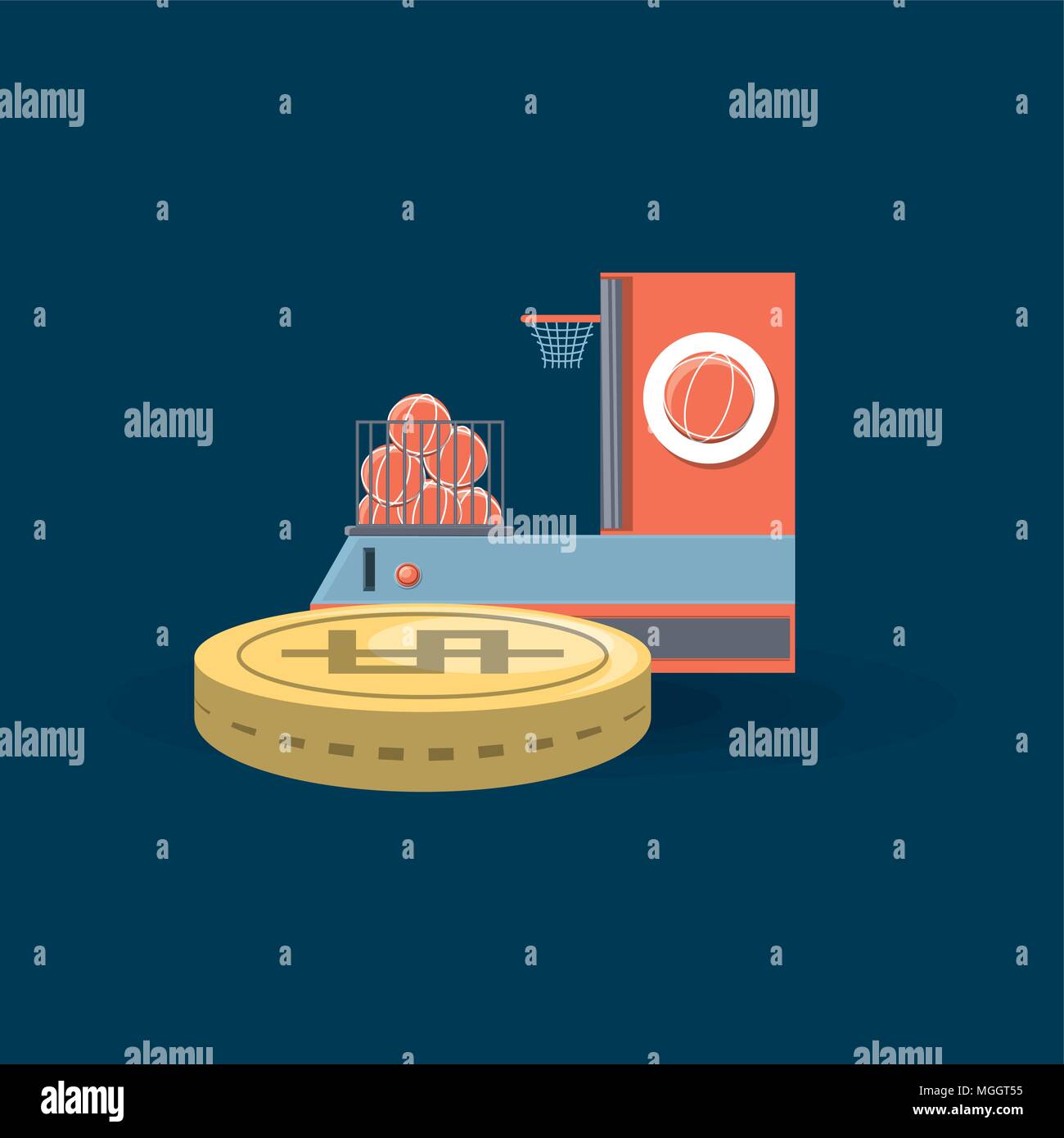 basketball arcade machine and coin icon over blue background, colorful ...