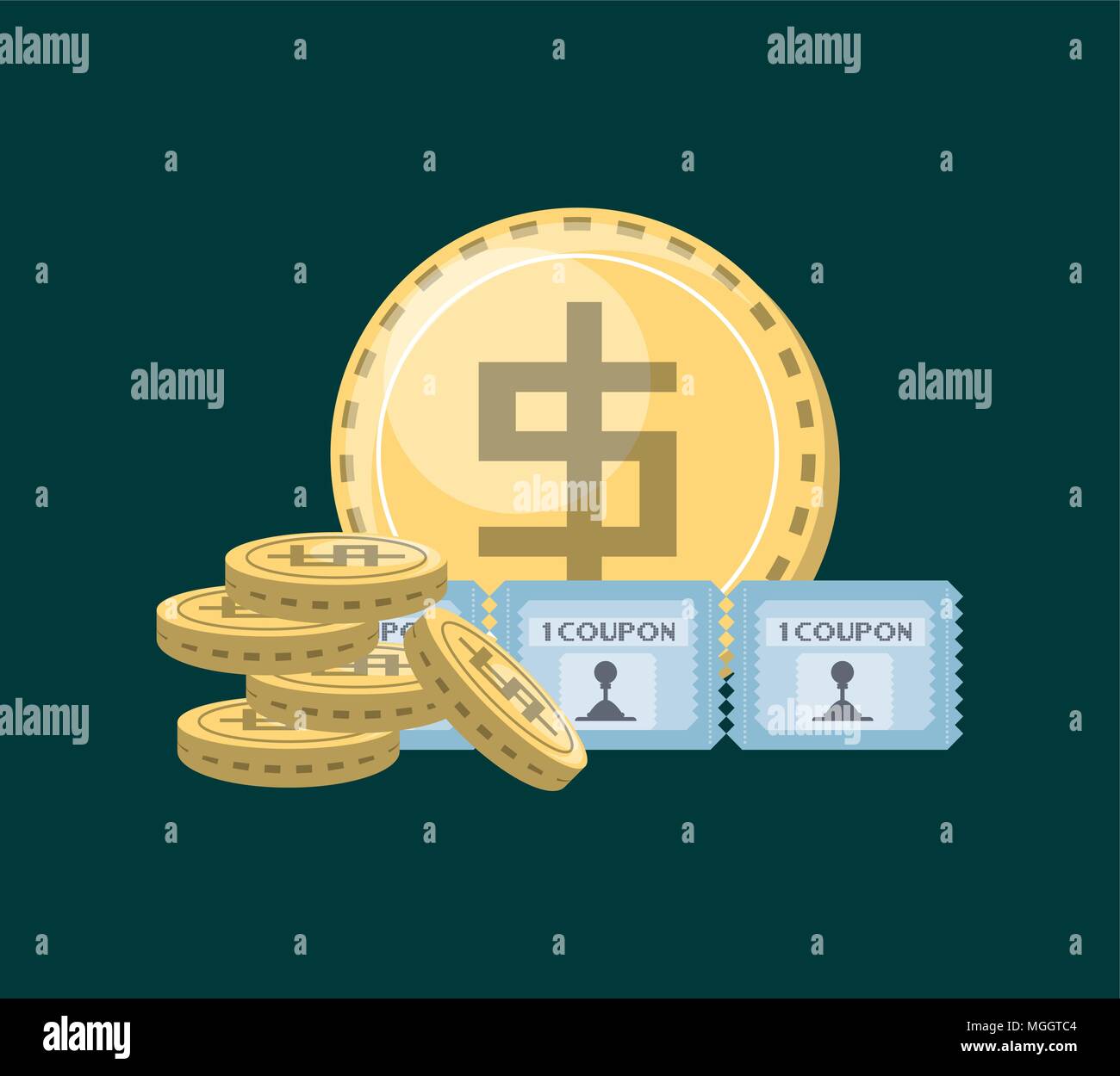 stack of money coins over background, colorful design. vector ...