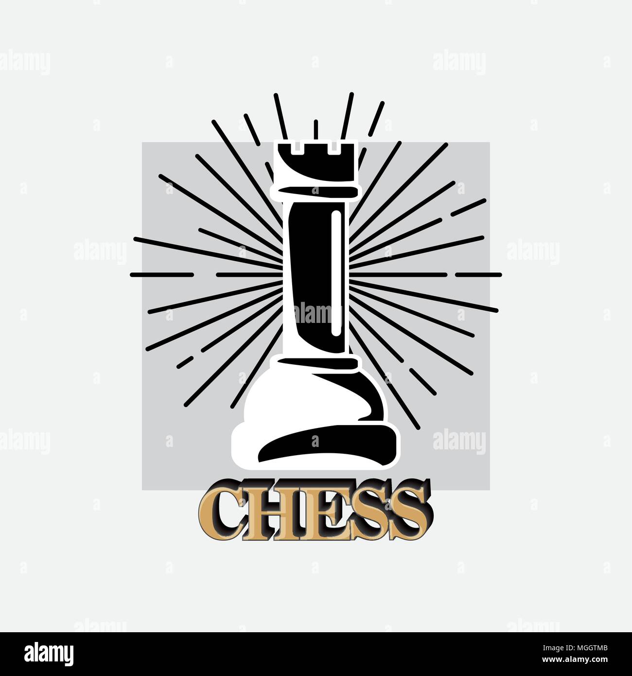 chess design with rook piece over white background, black and white ...