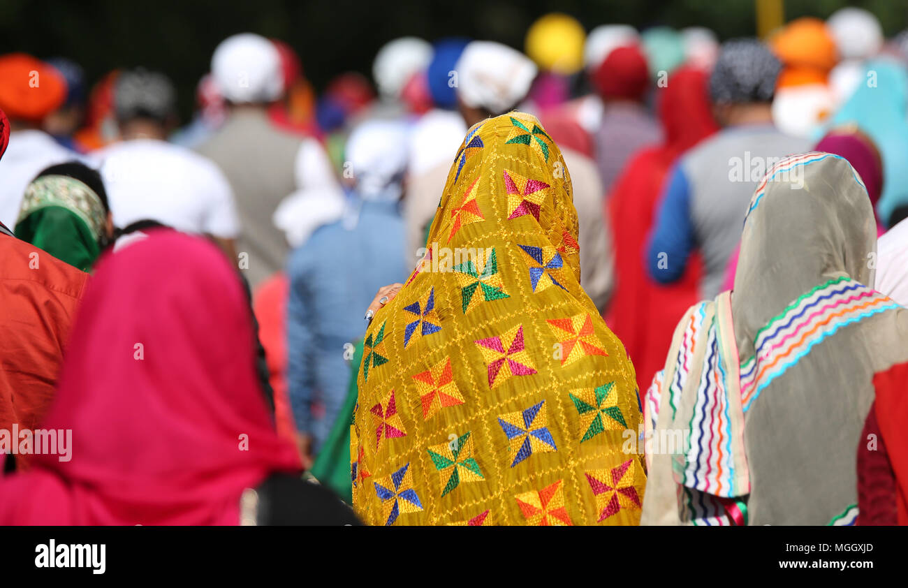 multi-colored veils of many Sikh women at a parade Stock Photo - Alamy