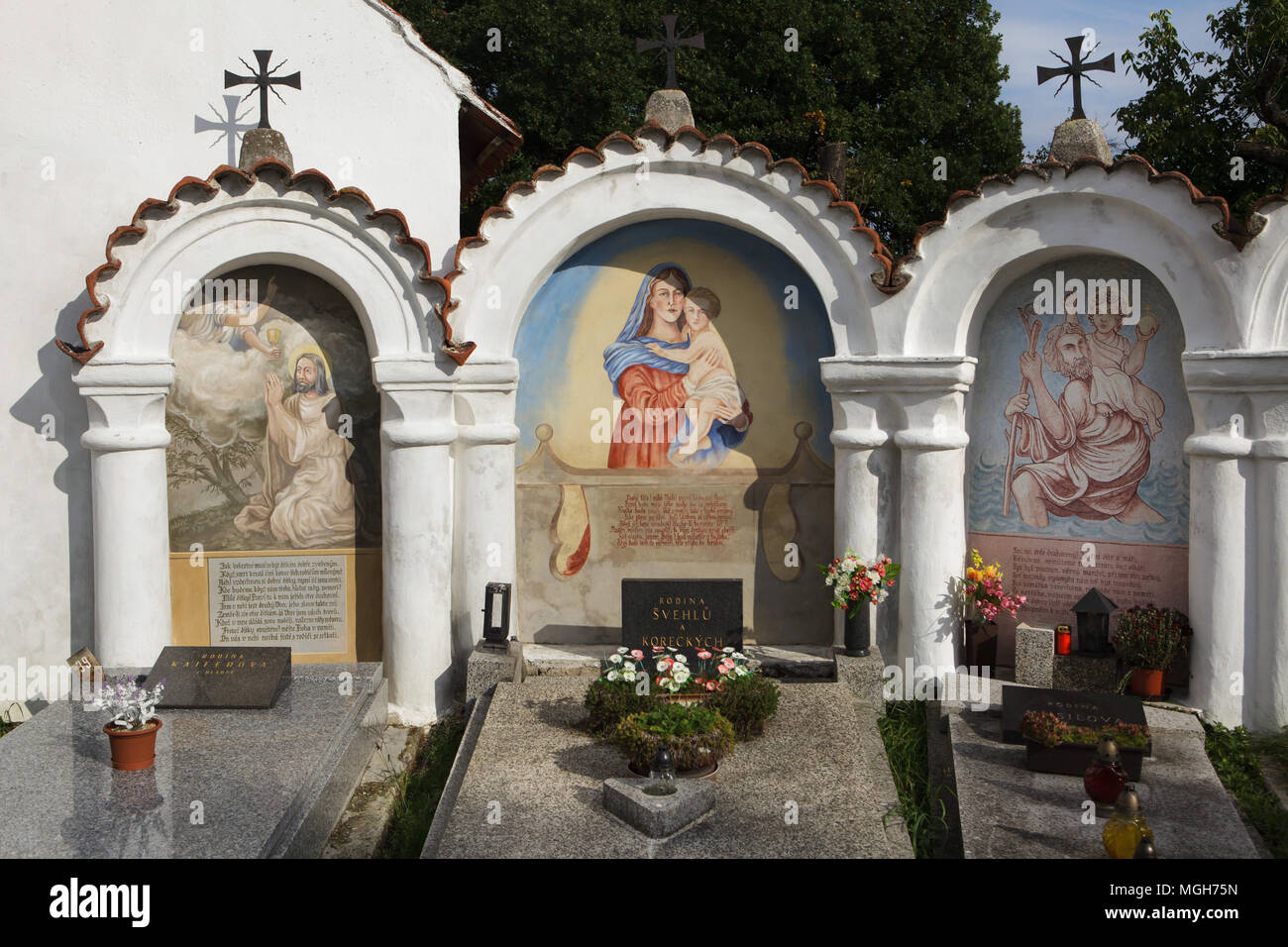 Funeral chapels with mural paintings at the village cemetery in ...