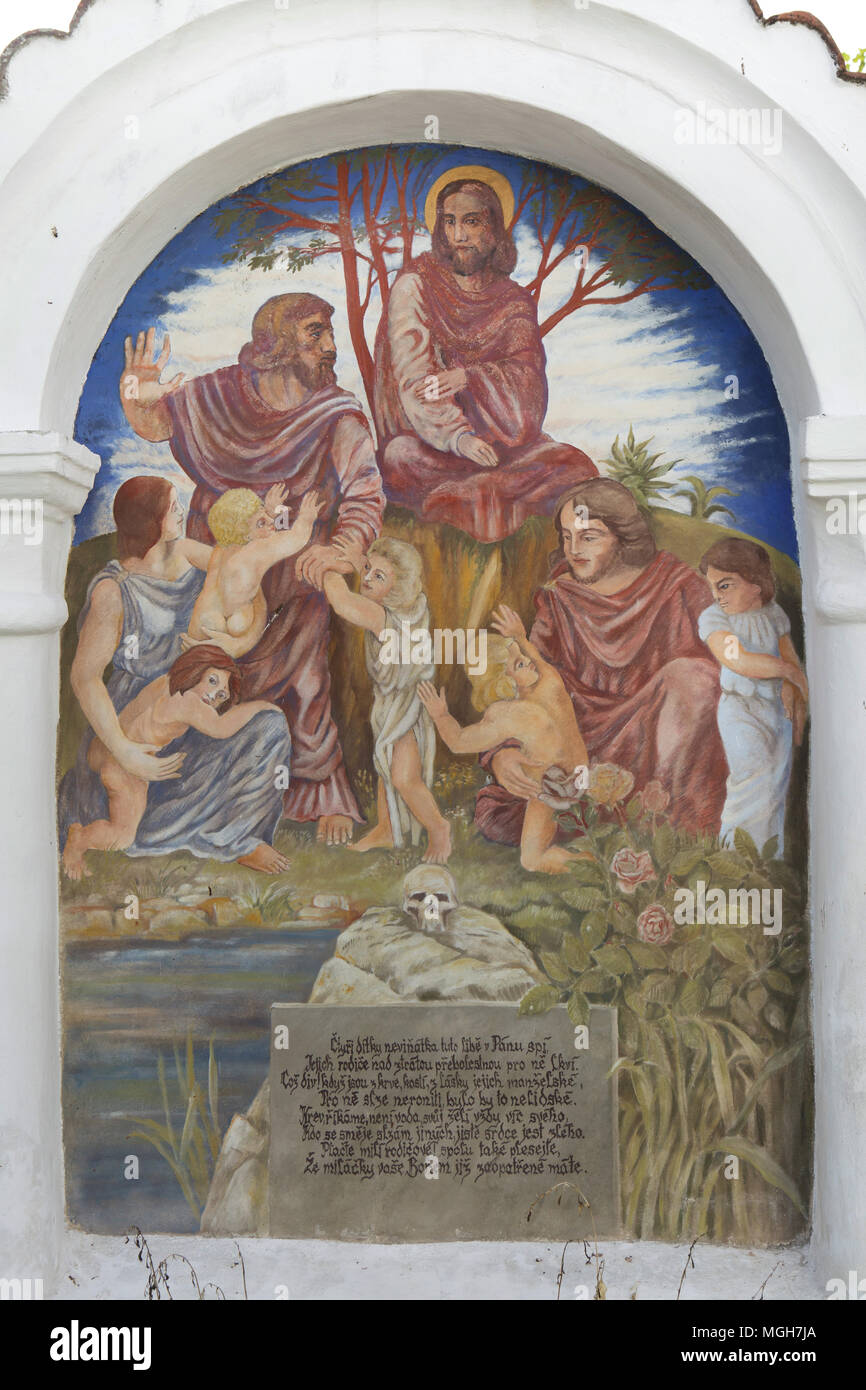 Christ and the Children. Mural painting in the funeral chapel at the ...
