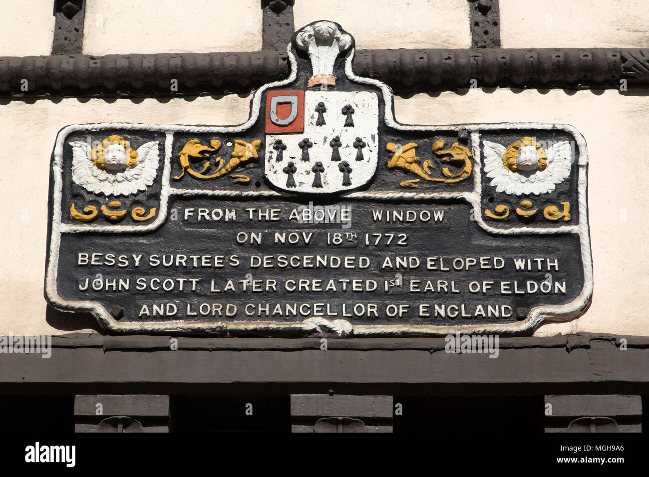 Sign on the Jacobean Quayside merchant's house known as Bessy Surtees ...