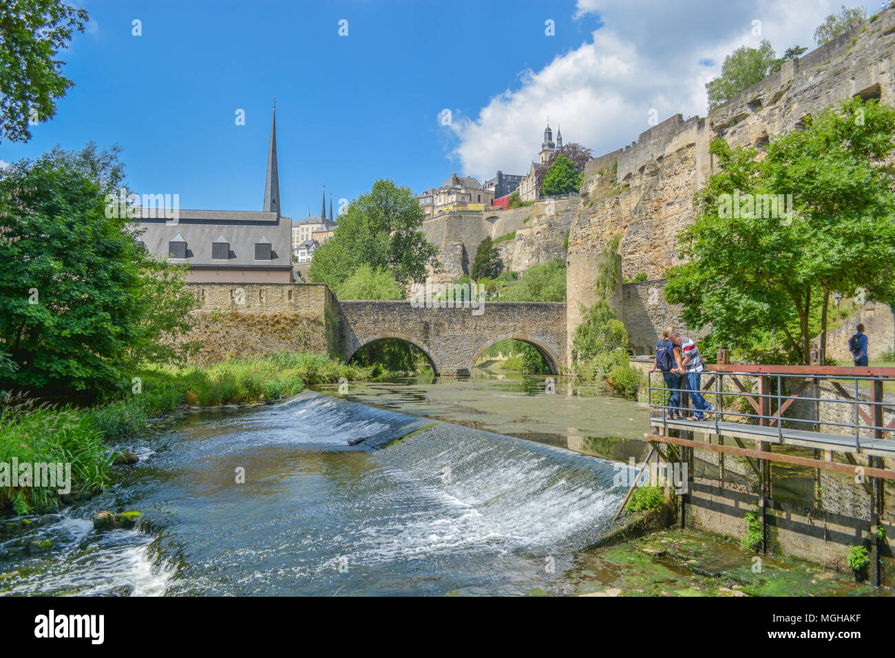 old stone bridge and river theme green vegetation Luxembourg Stock ...