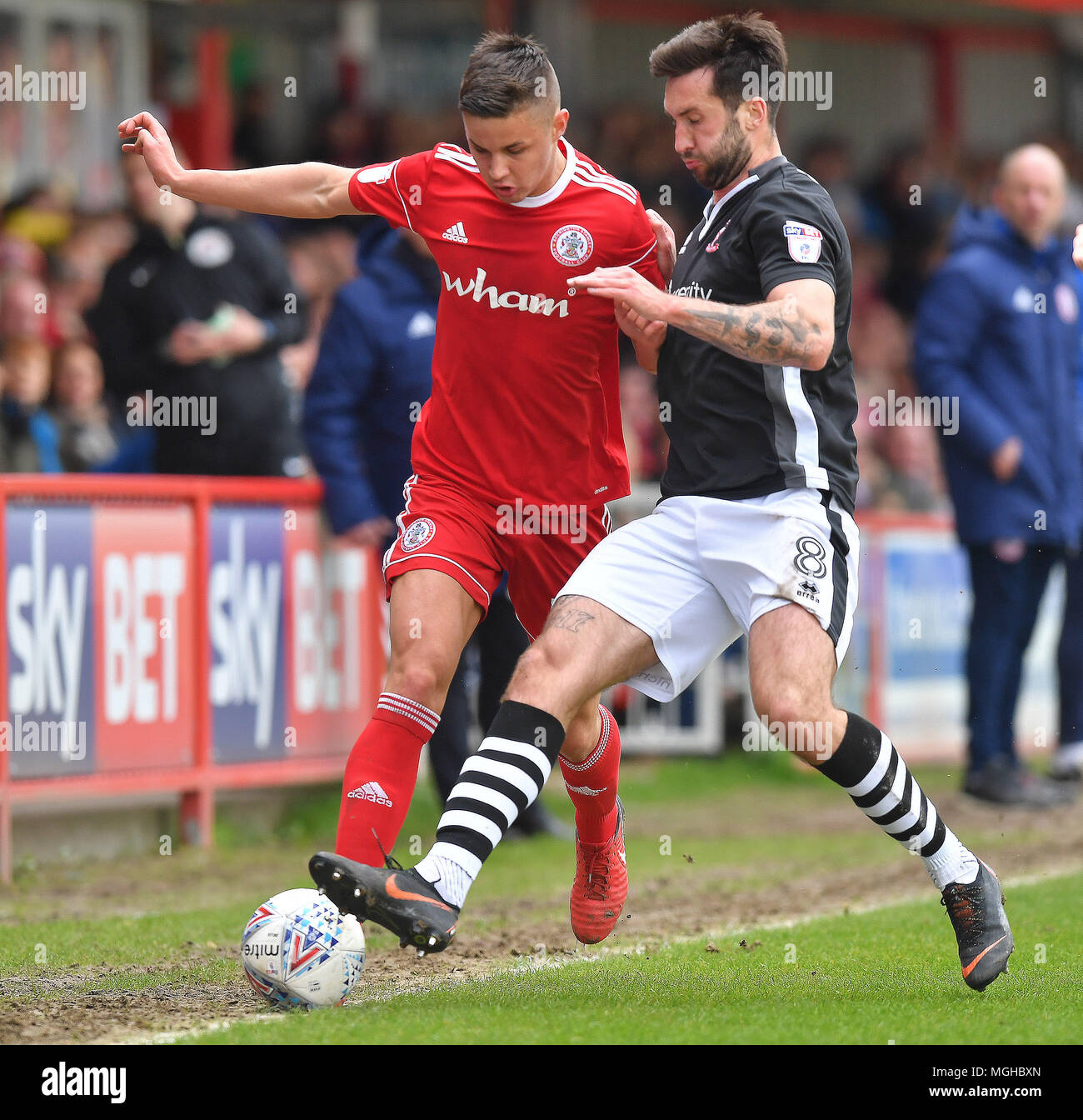 Accrington Stanley's Callum Johnson battles with Lincoln City's Ollie ...