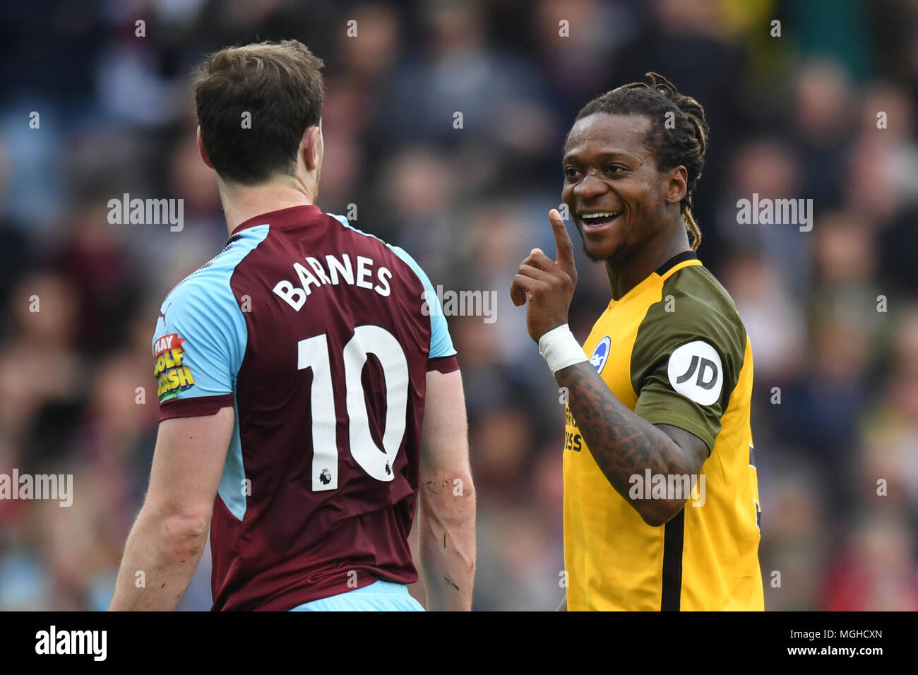 Brighton and Hove Albion's Gaetan Bong gestures towards Burnley's ...