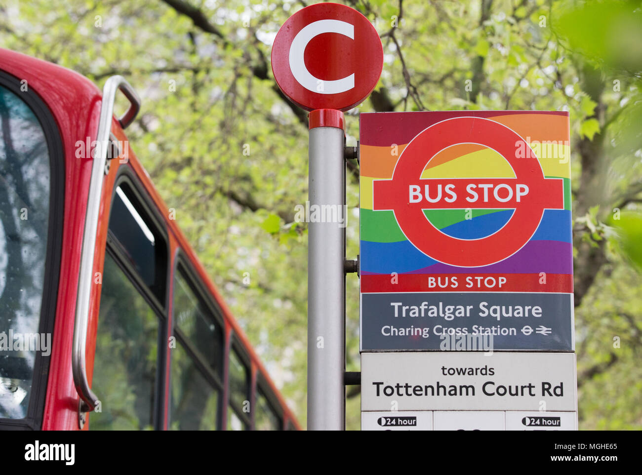 Special Rainbow bus stop in Trafalgar Square, created by Stagecoach and ...
