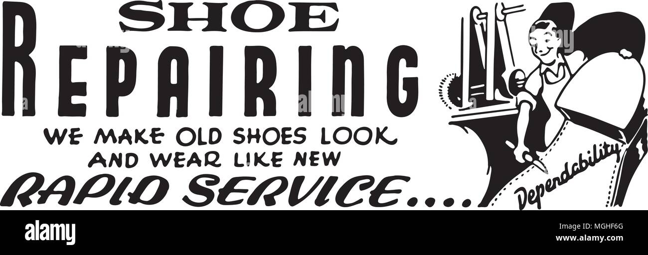 Shoe Repairing 3 - Retro Ad Art Banner Stock Vector Image & Art - Alamy
