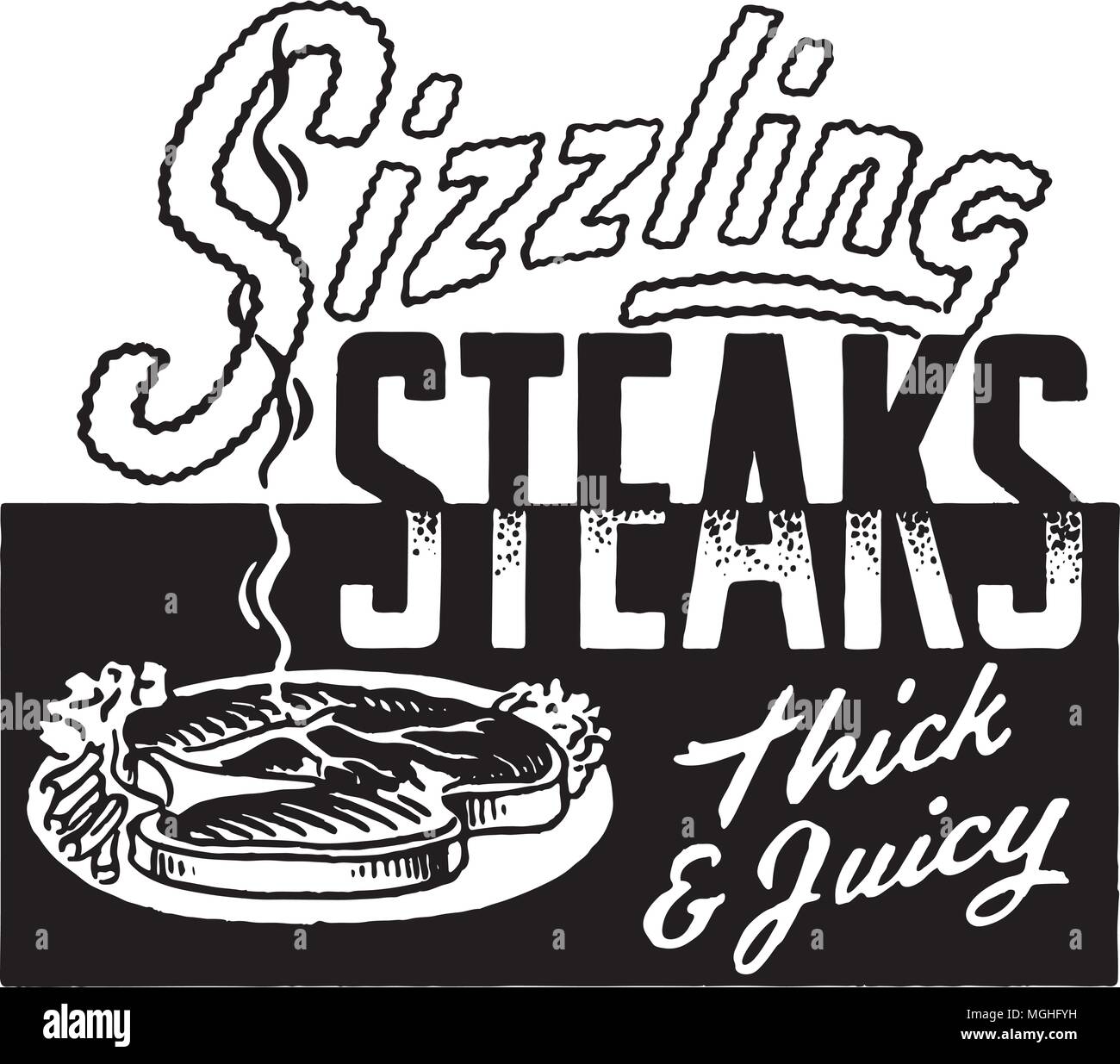 Sizzling Steaks - Retro Ad Art Banner Stock Vector Image & Art - Alamy