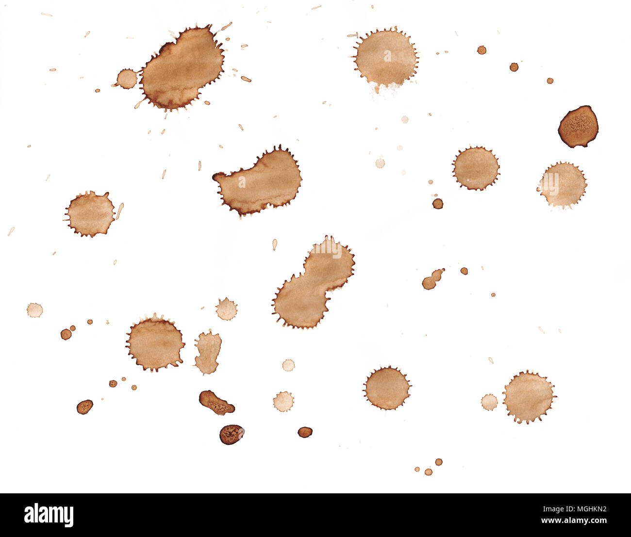 Brown coffee drop stains isolated on white background Stock Photo - Alamy