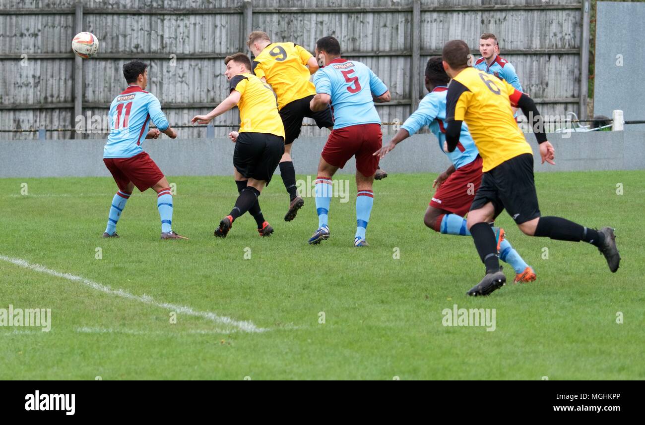 Football action from the match between New Mills and Bacup Borough ...