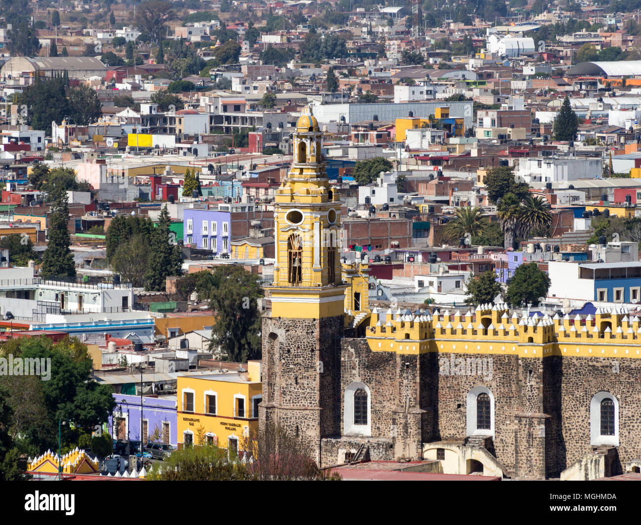 Mexican town with colorful buildings and church, cathedral Stock Photo ...