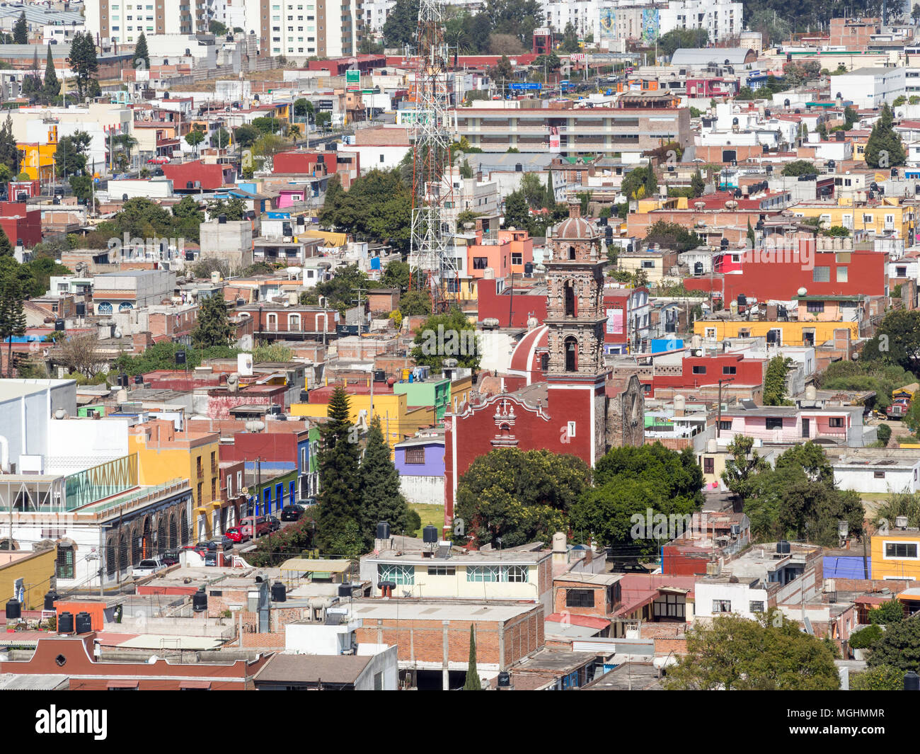 Mexican town with colorful buildings and church, cathedral Stock Photo ...