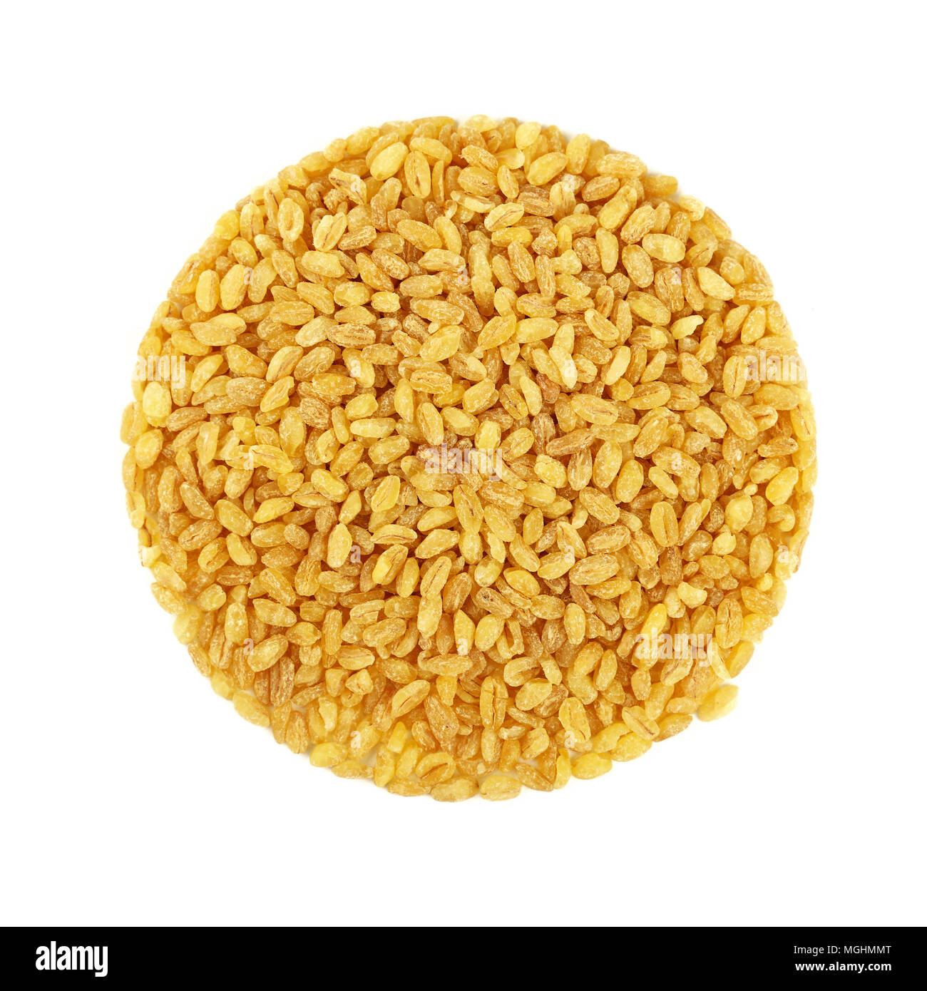 Round shaped yellow traditional bulgur (bulghur, burghul) big grains of ...