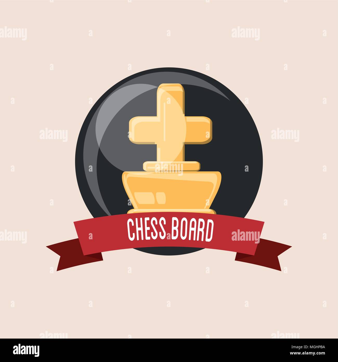 emblem of chess board design with king piece and decorative ribbon over ...