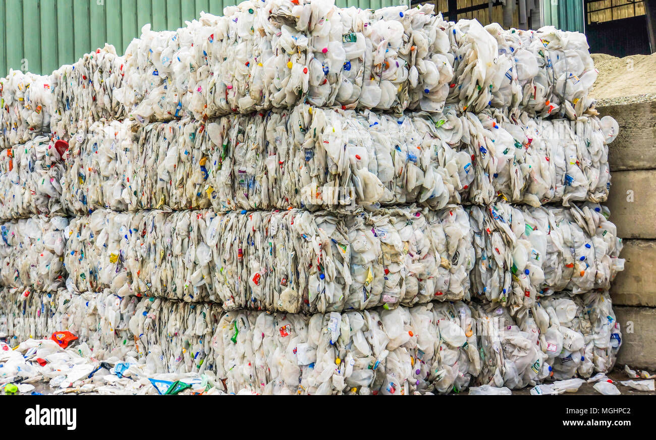 clear plastic milk jugs baled for recycling in a Material Recycling ...