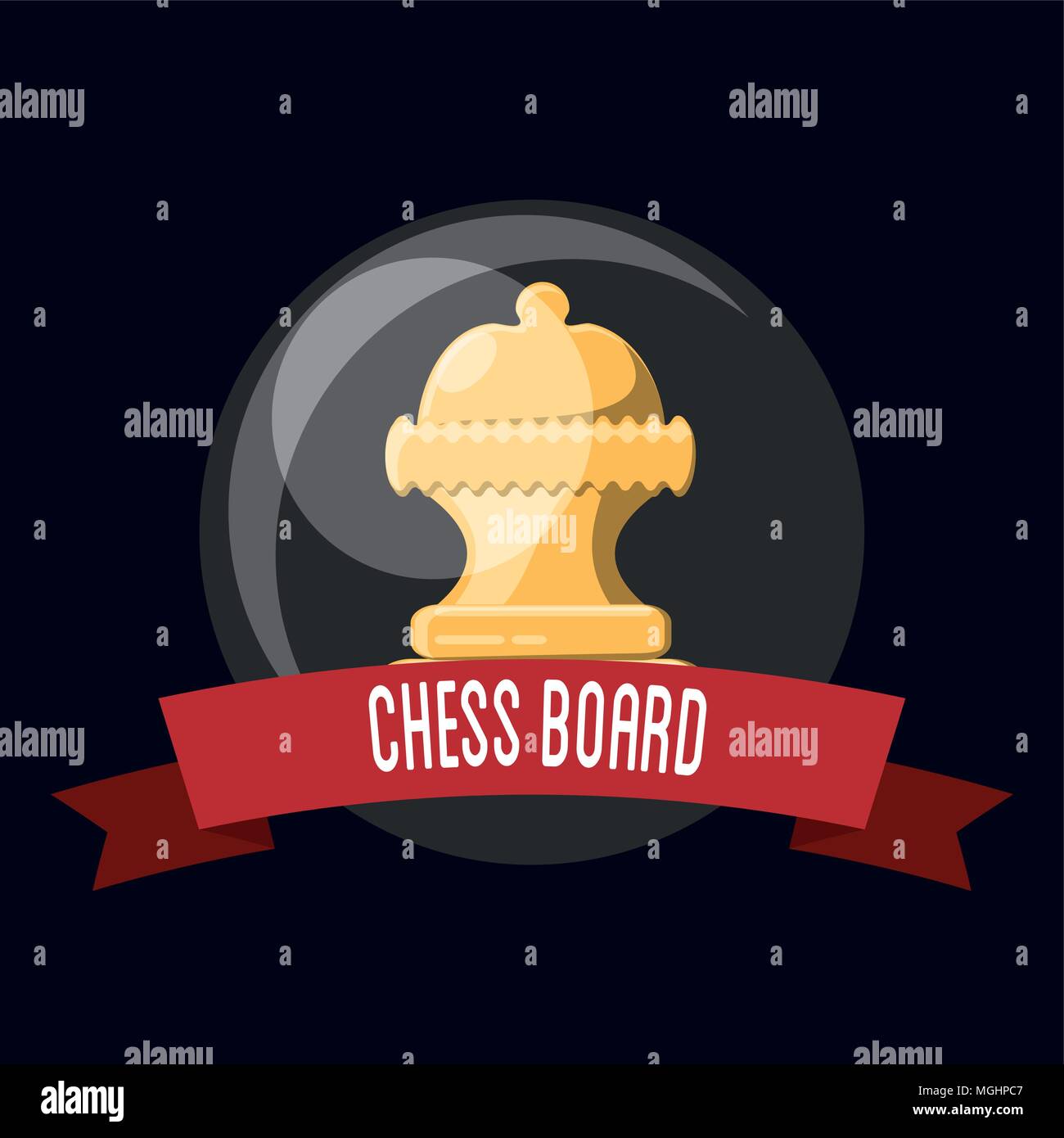 emblem of chess board design with crown piece over black background ...