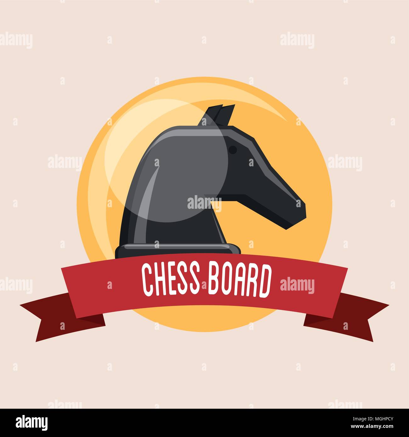 emblem of chess board design with knight piece and decorative ribbon ...