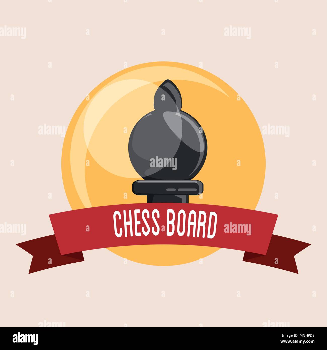 emblem of chess board design with pawn piece and decorative ribbon over ...