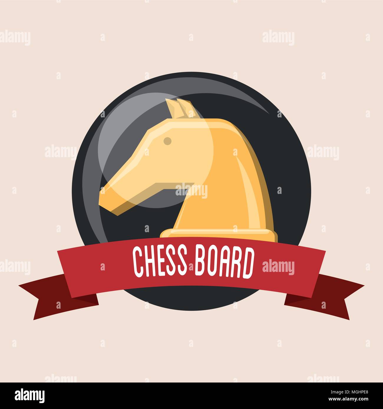 emblem of chess board design with knight piece and decorative ribbon ...