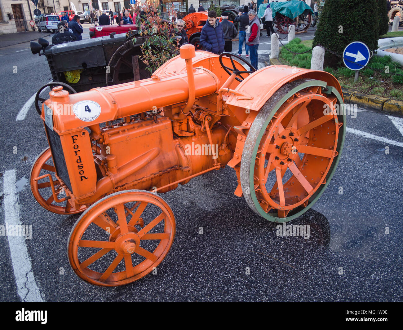 Lonigo, Italy - March 26, 2017: An old tractor on the square at the ...