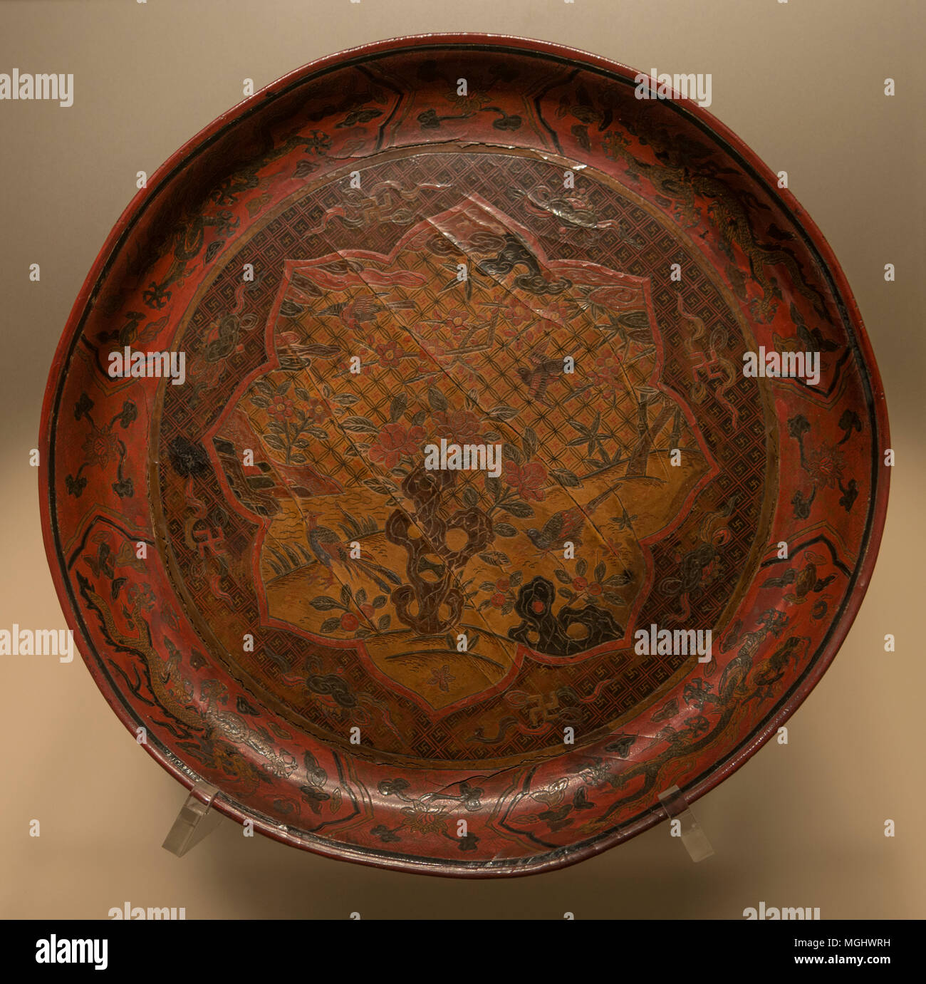 Lacquer Filled plate with the design of flowers from Ming Dynasty ...