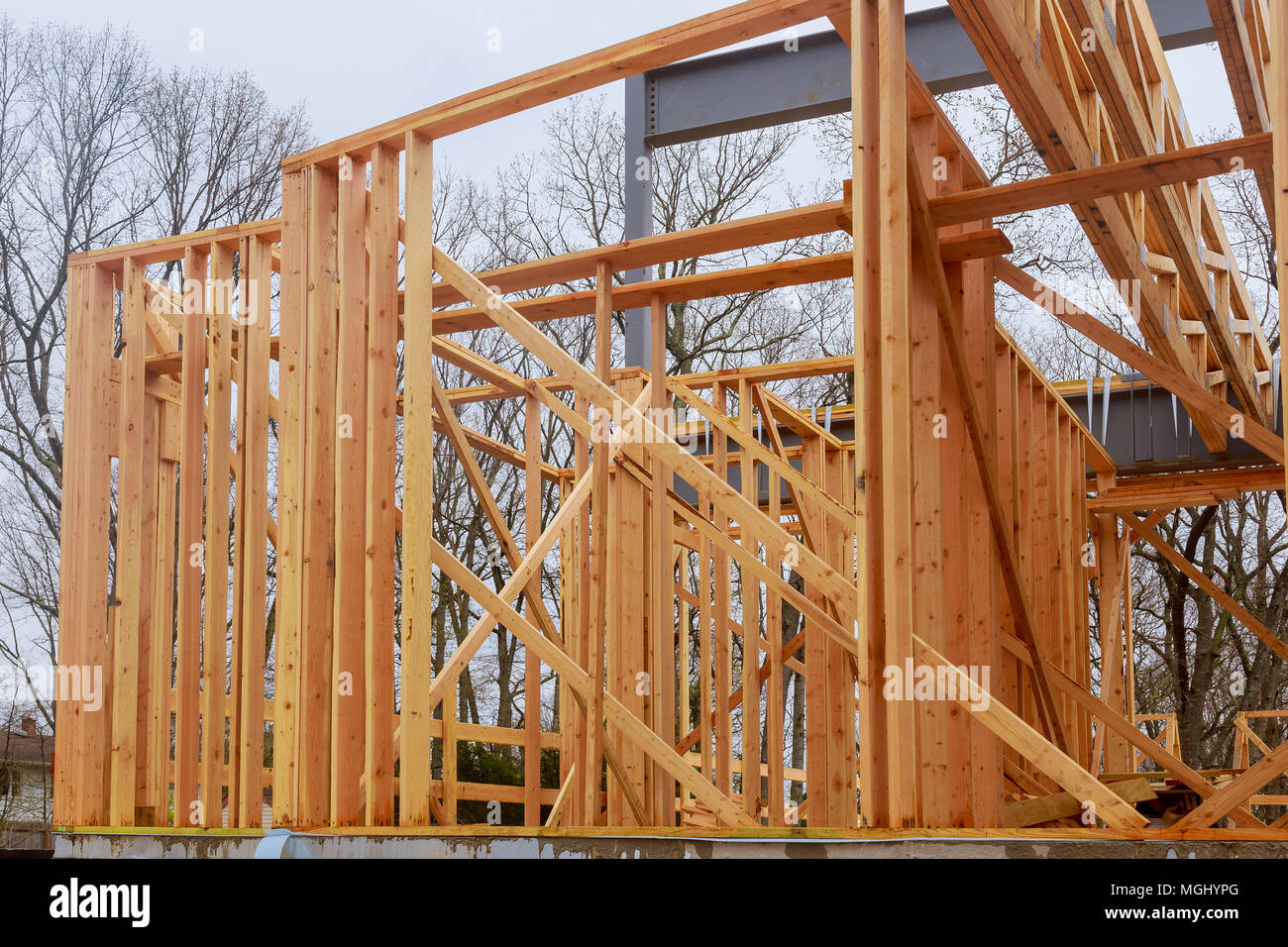 New home construction framing of a house on clear day Stock Photo - Alamy