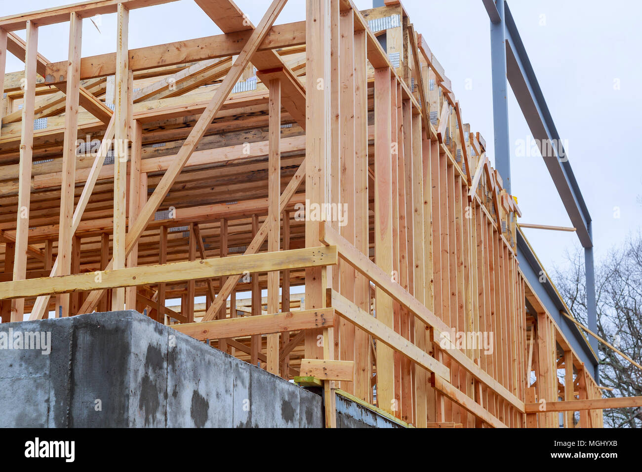 Wood planks are ready be used in the construction of a roof Stock Photo ...