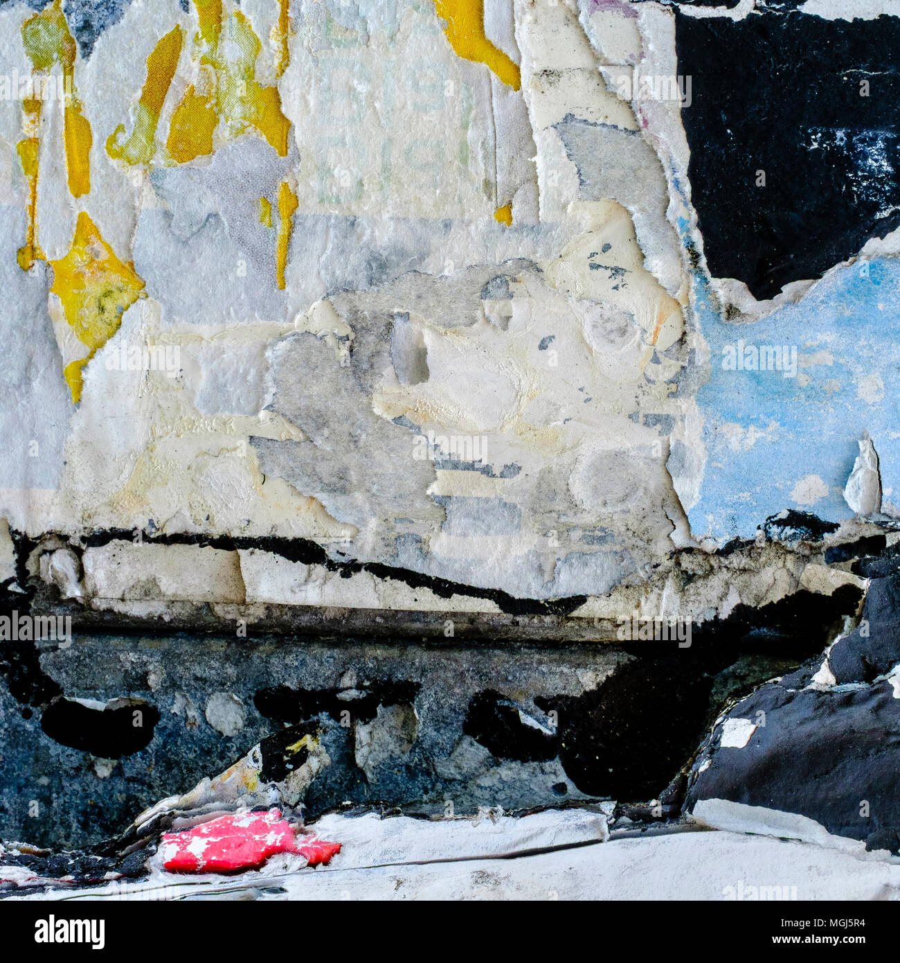 Urban Collage / Décollage. Remnants of torn posters on wall, London. UK ...